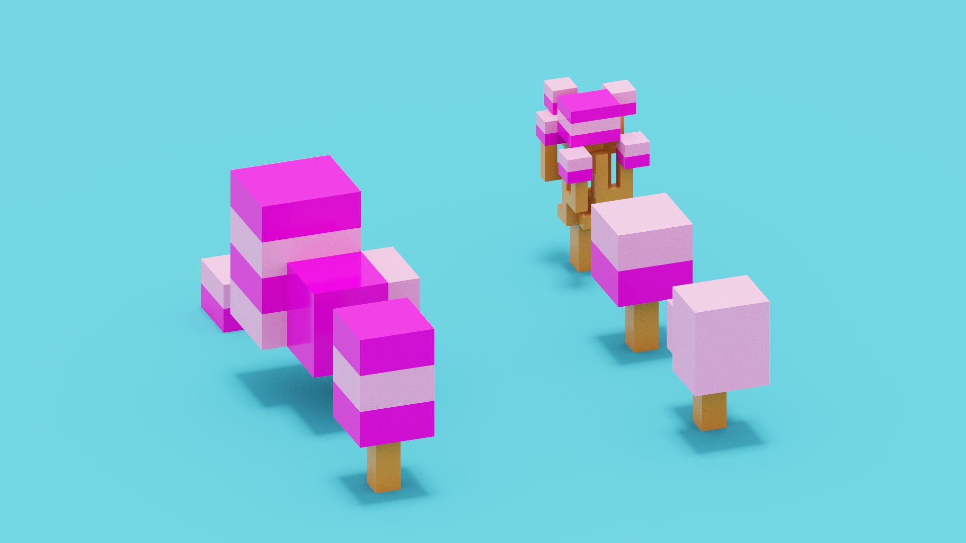3D Pink Tree Set Low-poly 3D Model - TurboSquid 2090747