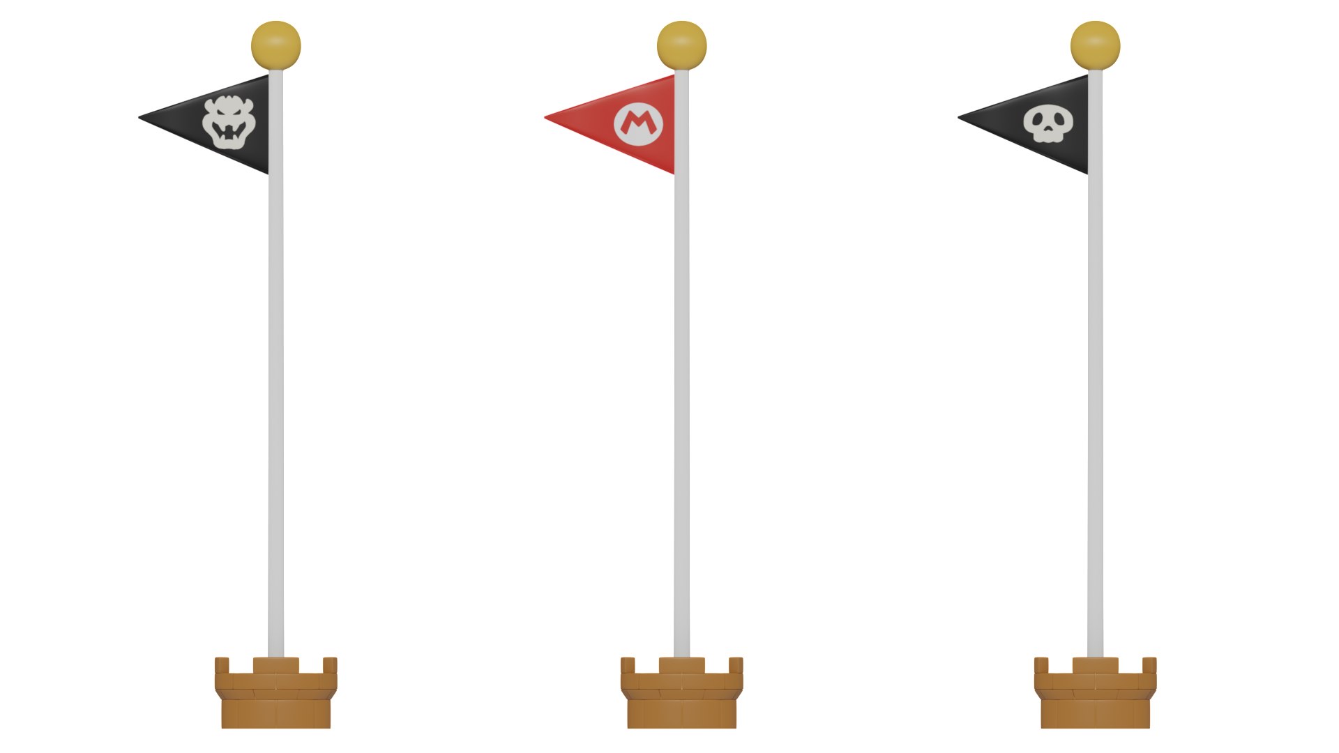 3D Goal Pole With 3 Different Flags - Mario Model - TurboSquid 2070845