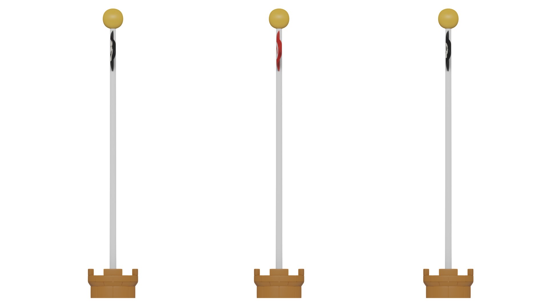 3D Goal Pole With 3 Different Flags - Mario Model - TurboSquid 2070845