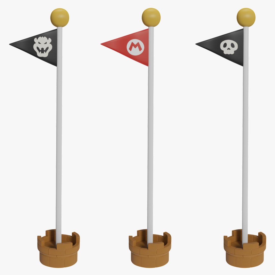 3D Goal Pole with 3 different flags - Mario model - TurboSquid 2070845