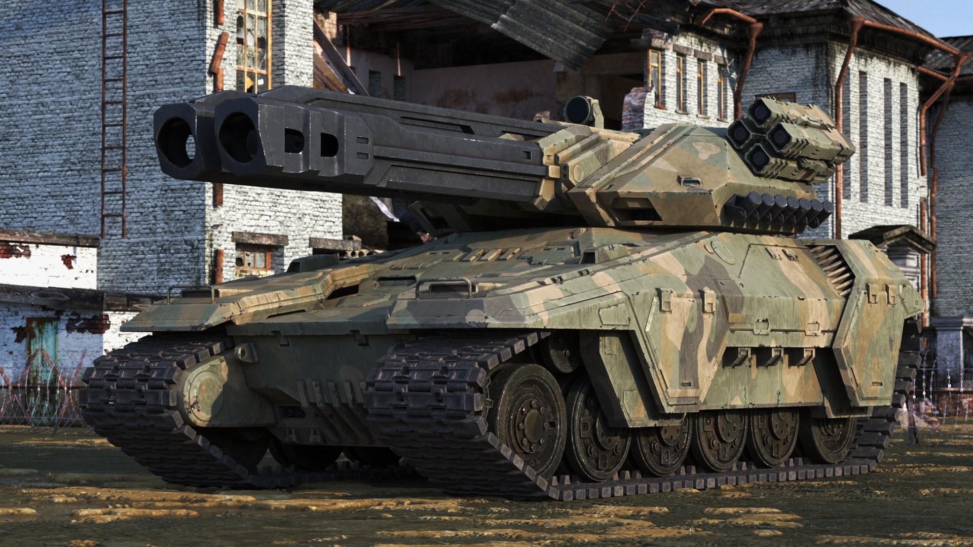 3D Futuristic Battle Tank In Camouflage Rigged For Cinema 4D Model ...