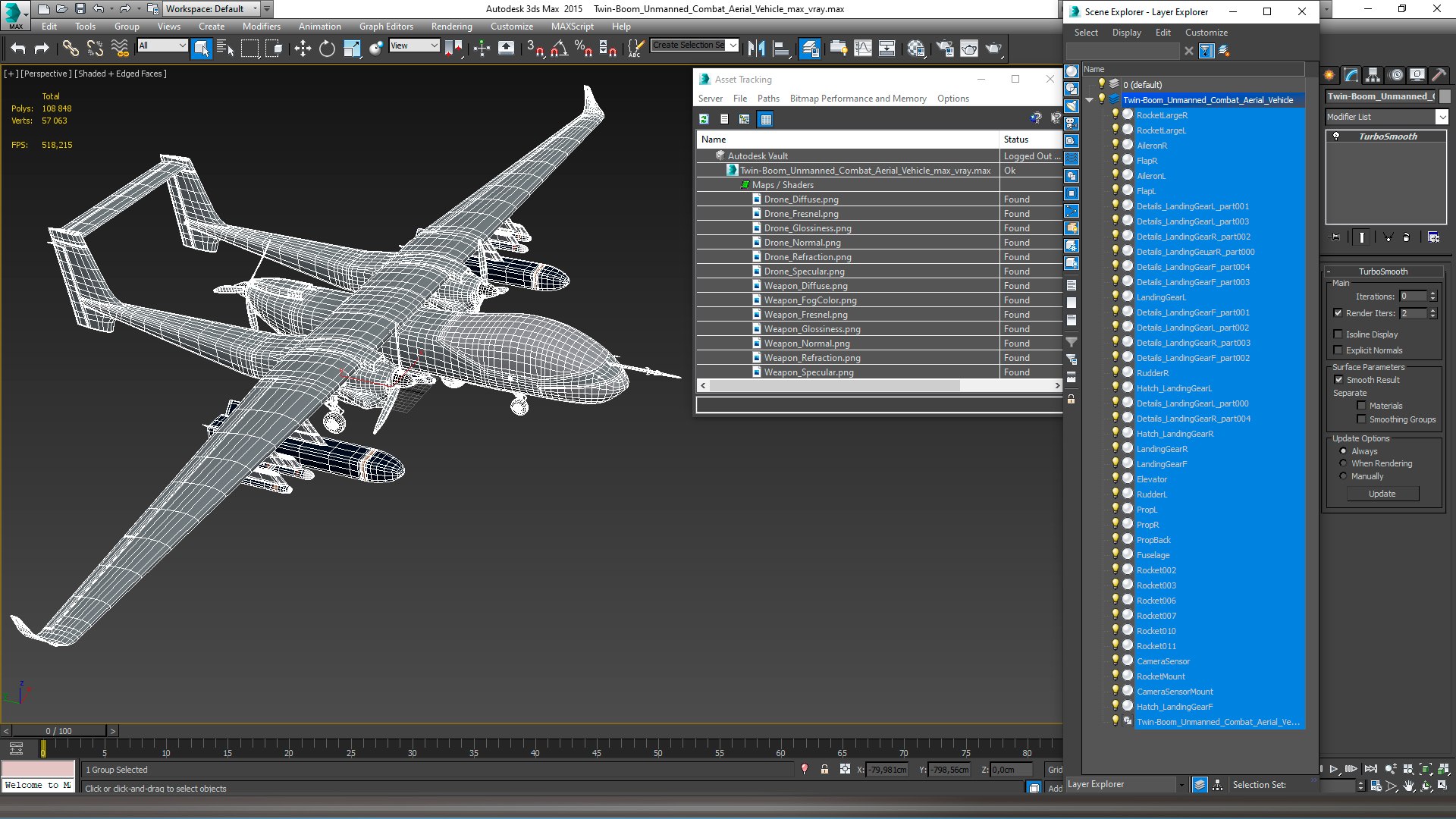 3D Twin-Boom Unmanned Combat Aerial Vehicle - TurboSquid 2055049