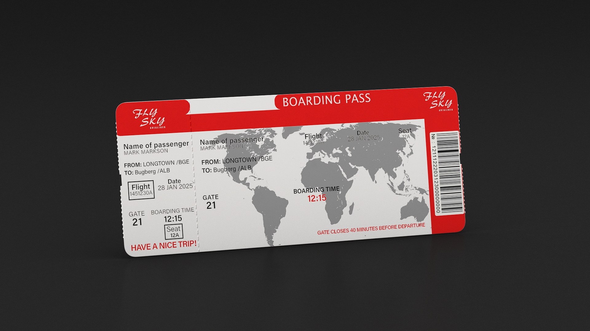 Red Boarding Pass 3D - TurboSquid 2112730