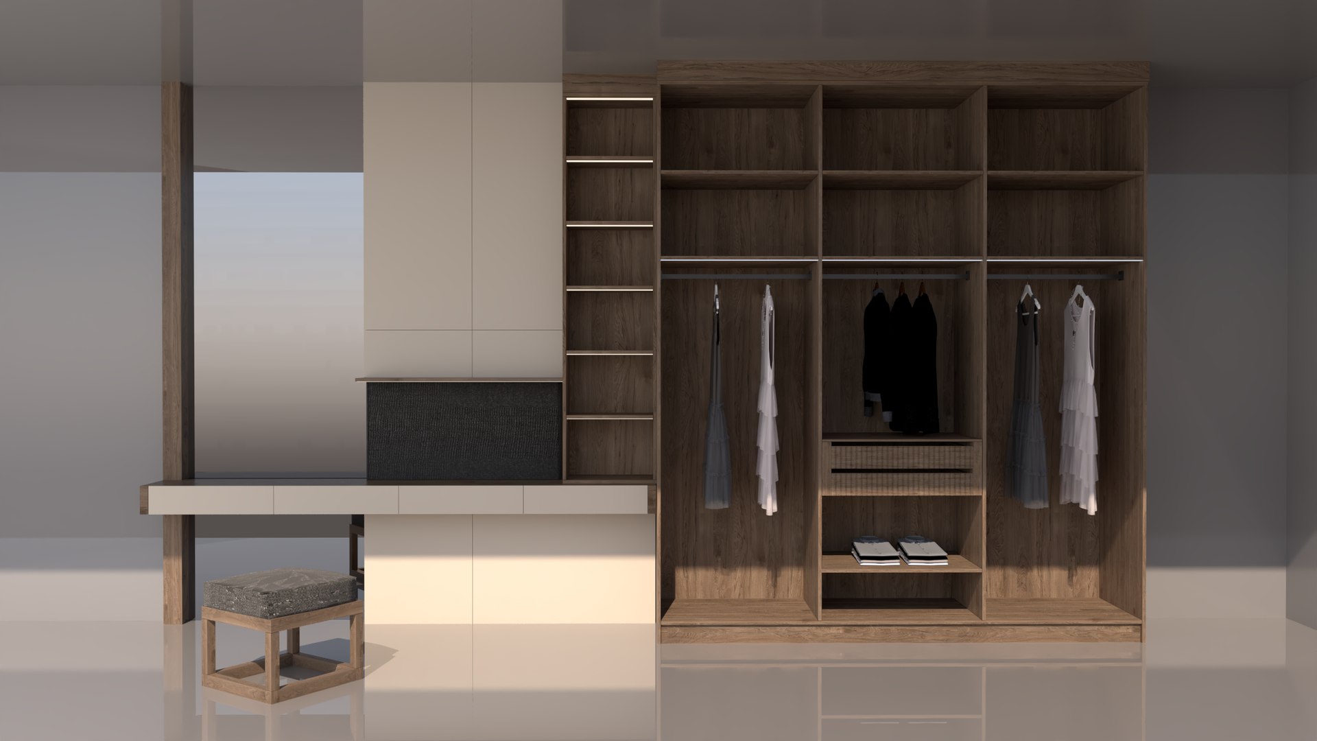 Modern Wardrobe Dressing Table Set Sleek Built Low-poly 3D Model 3D ...