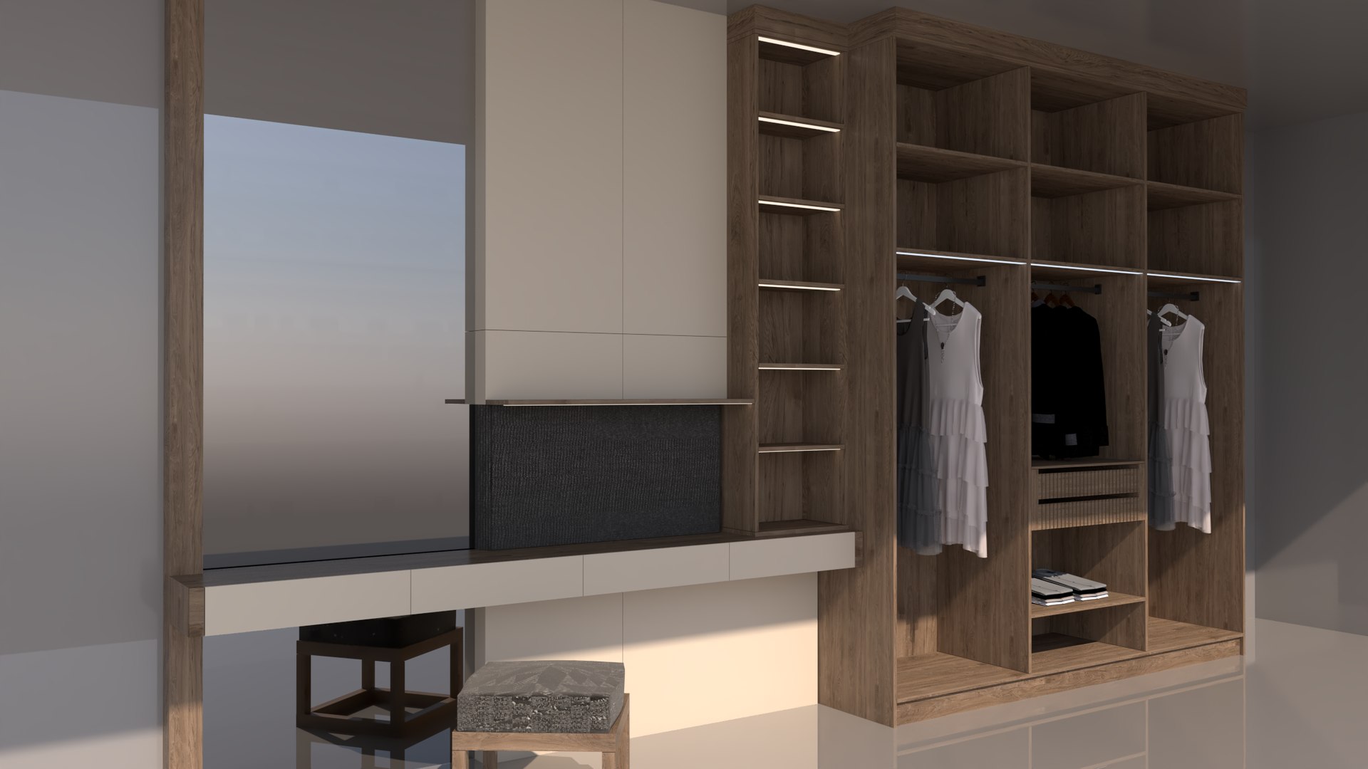 Modern Wardrobe Dressing Table Set Sleek Built Low-poly 3D Model 3D ...