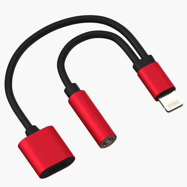 modelo 3d Lightning Jack Audio Adaptador auxiliar Splitter Rojo-Negro ...