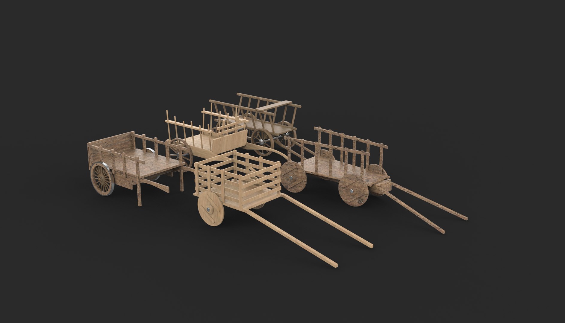 3D Old Wooden Carts 3D Model - TurboSquid 2398913
