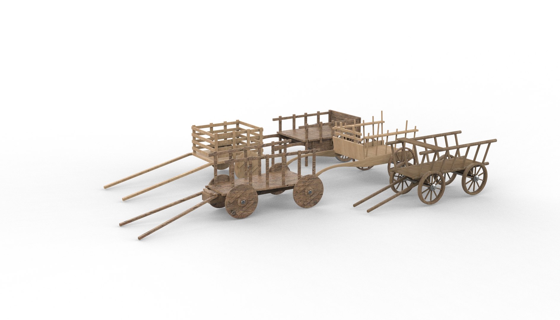 3D Old Wooden Carts 3D Model - TurboSquid 2398913