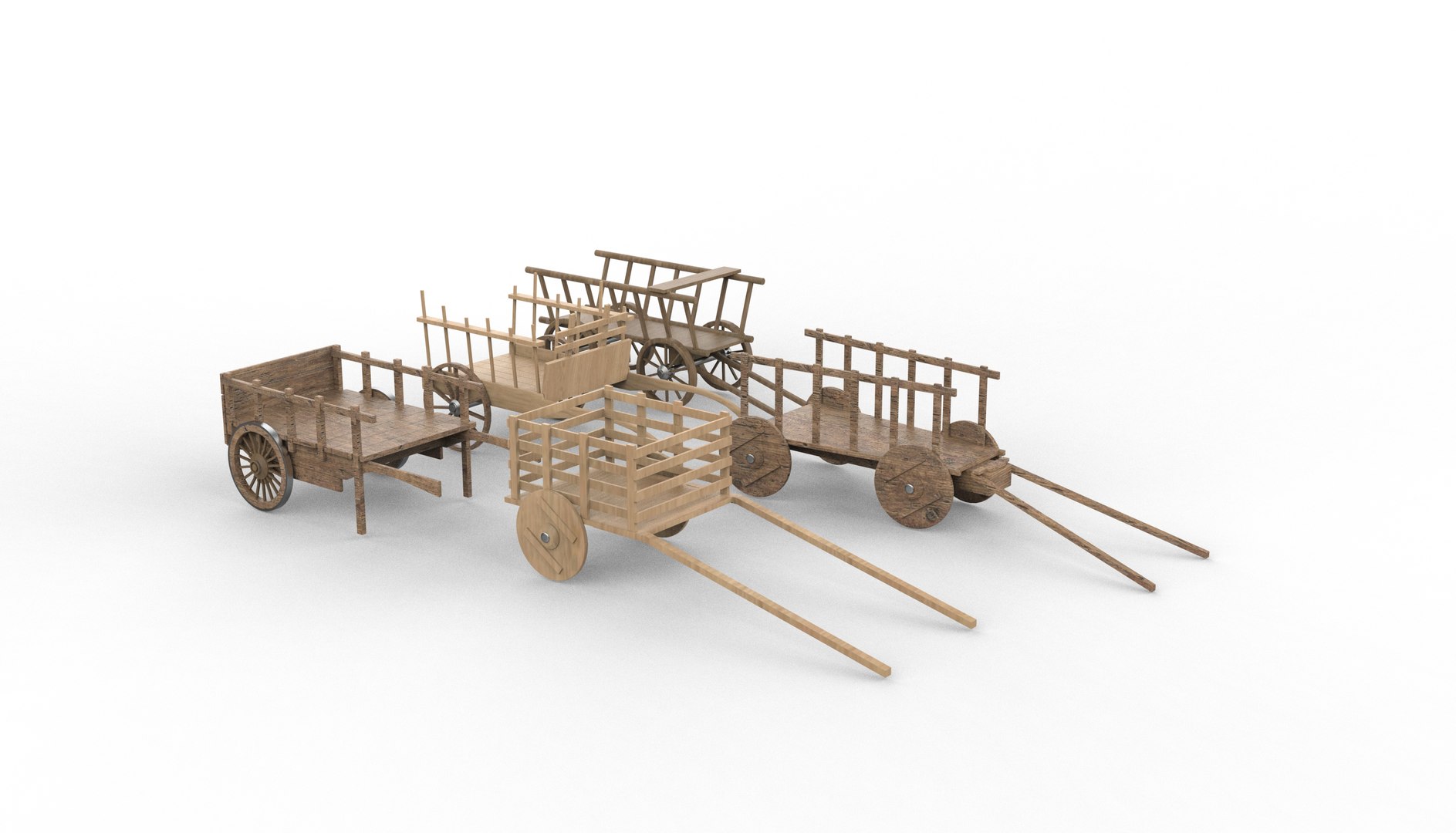 3D Old Wooden Carts 3D Model - TurboSquid 2398913