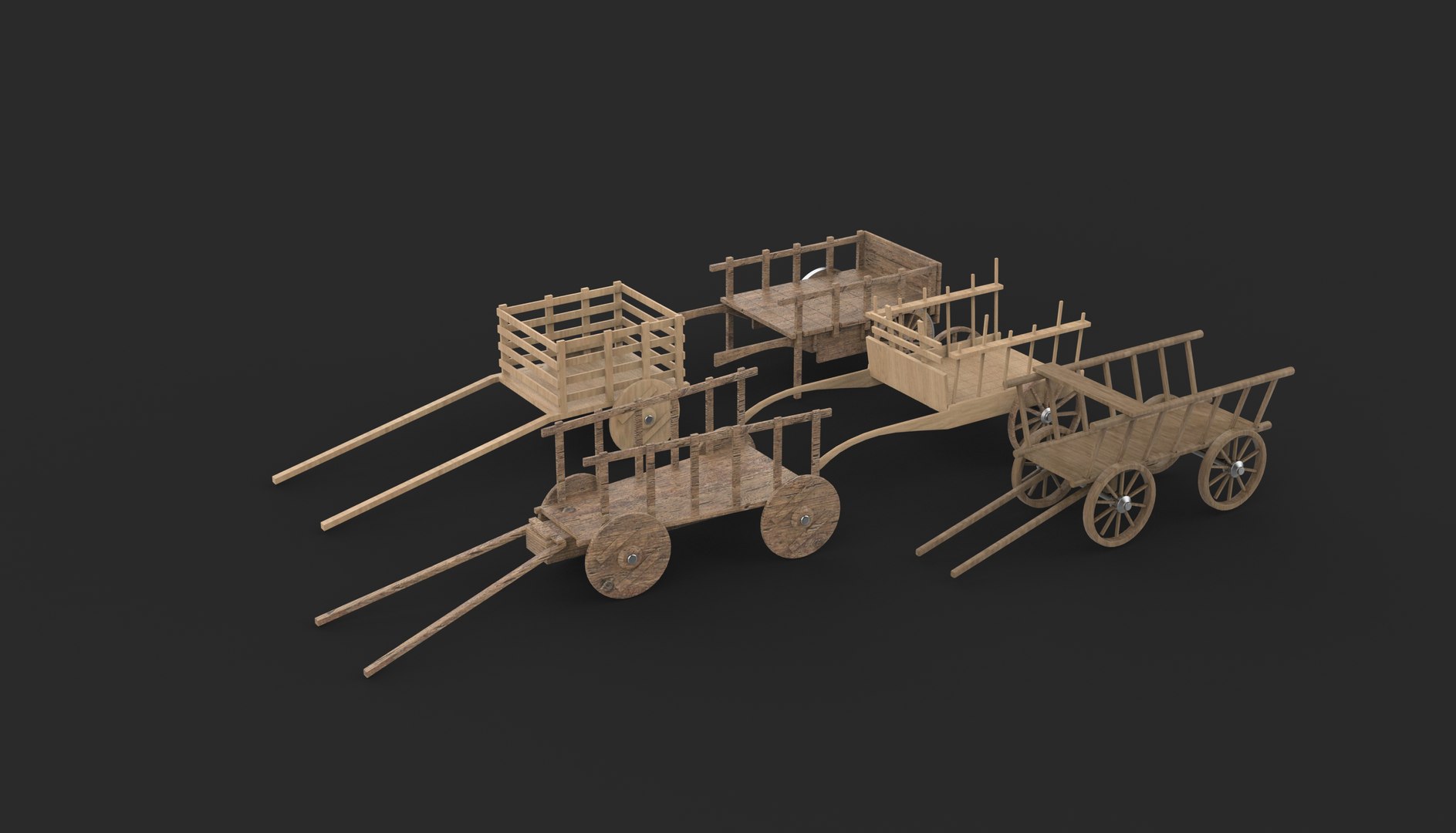 3D Old Wooden Carts 3D Model - TurboSquid 2398913