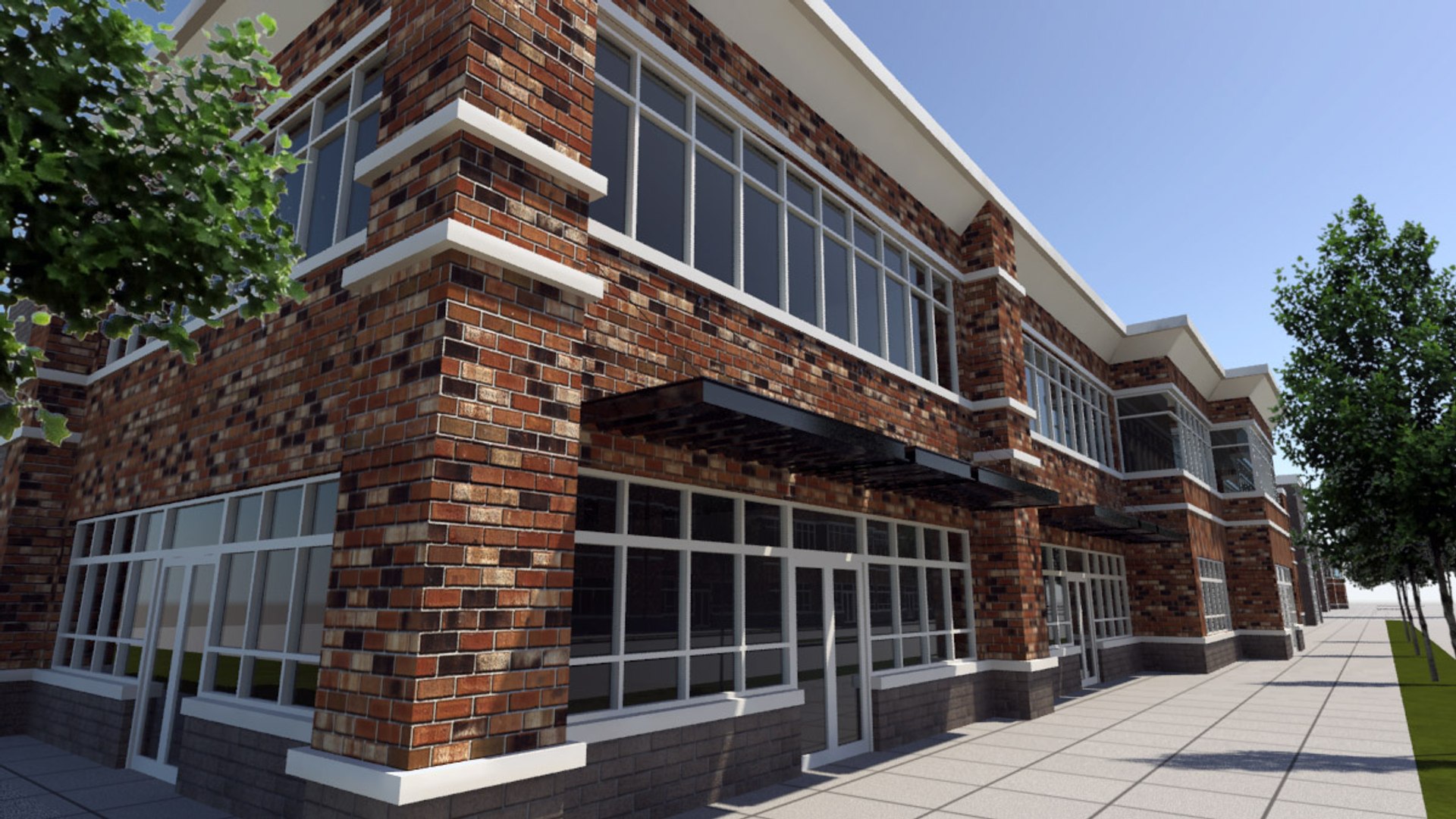 retail building strip 3d model