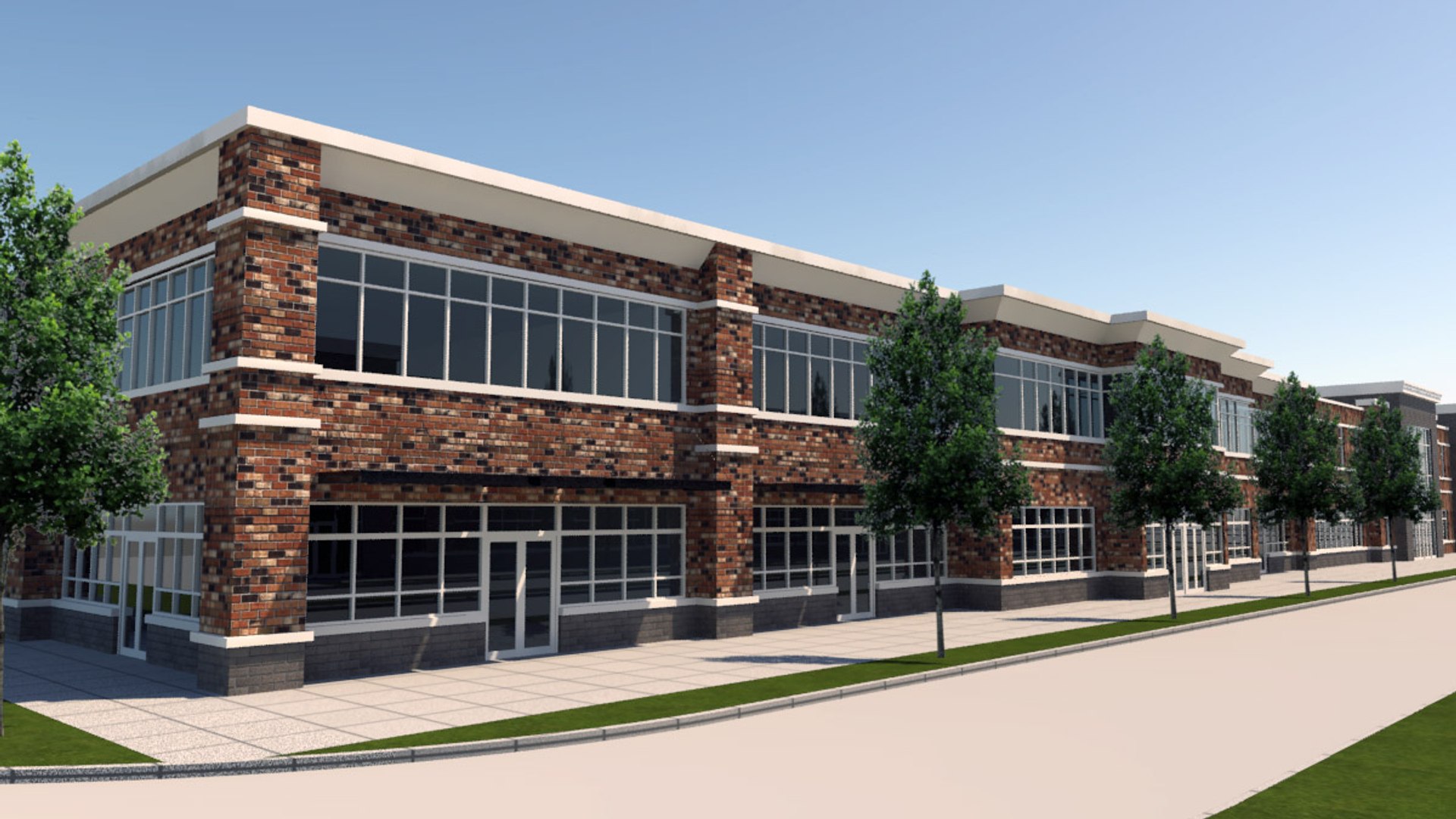 retail building strip 3d model