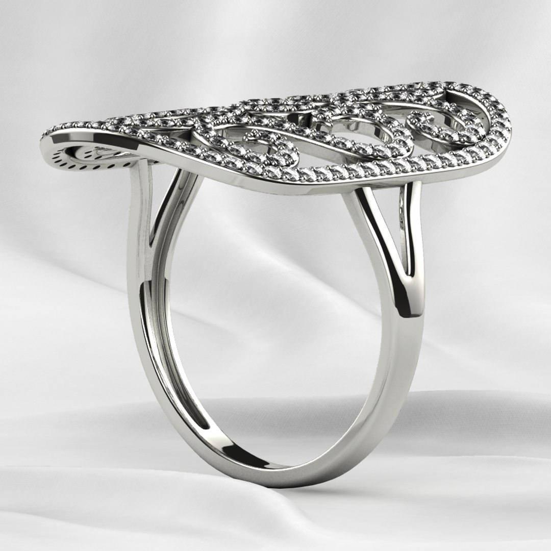 3D Model Flower Pattern Wide Flat Gold Ring - TurboSquid 1890997