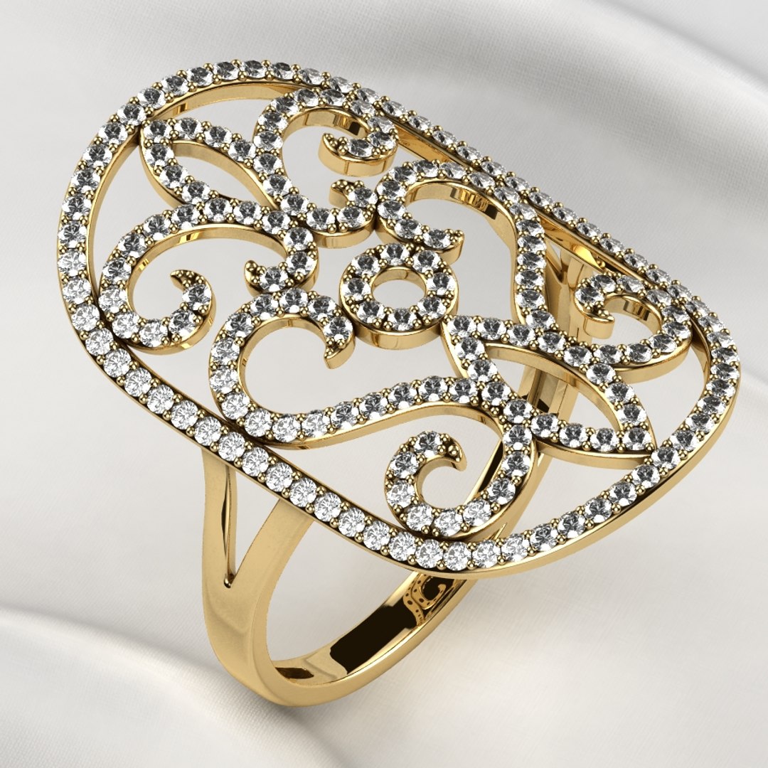 3D Model Flower Pattern Wide Flat Gold Ring - TurboSquid 1890997