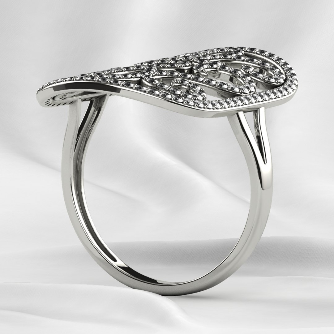 3D Model Flower Pattern Wide Flat Gold Ring - TurboSquid 1890997