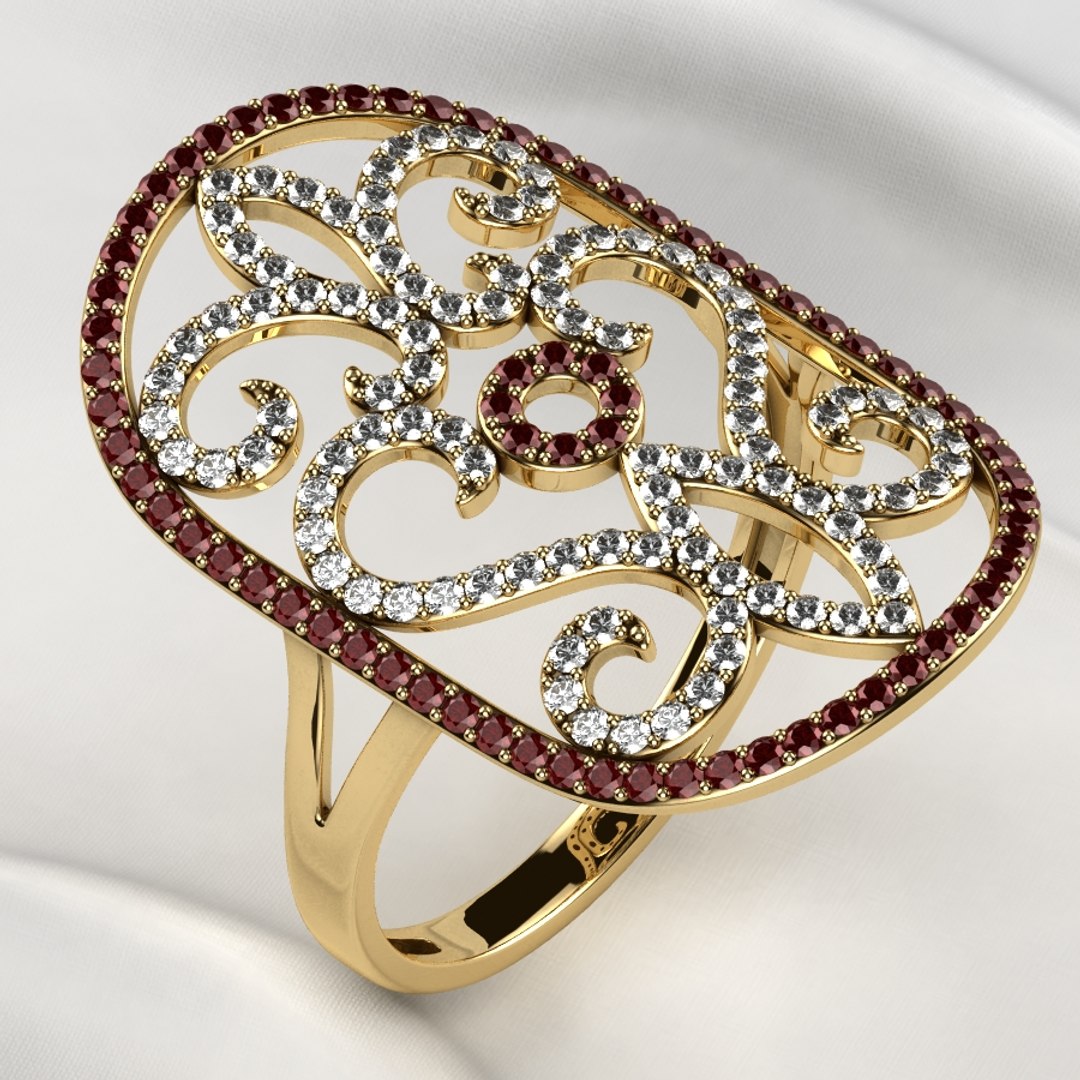 3D Model Flower Pattern Wide Flat Gold Ring - TurboSquid 1890997