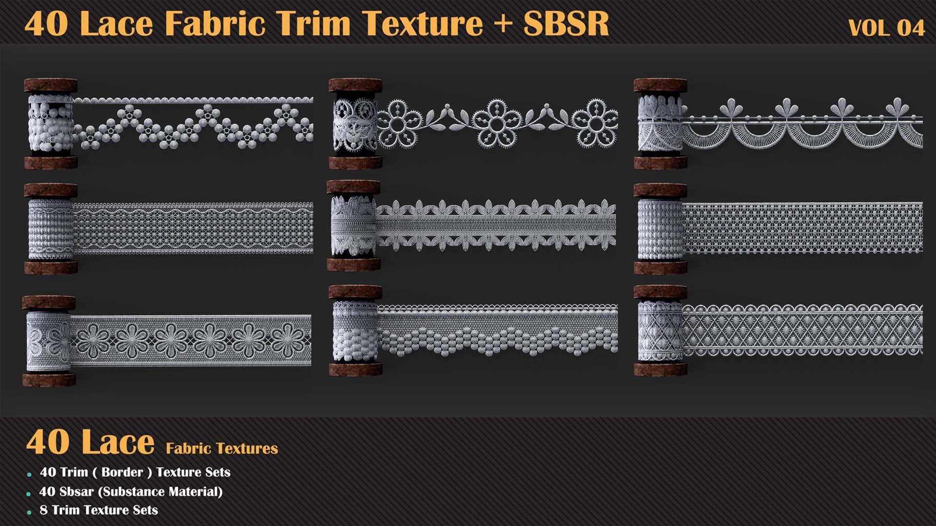 3D 40 Lace Fabric Trim Texture SBSR - VOL 04 Model - TurboSquid 2275911
