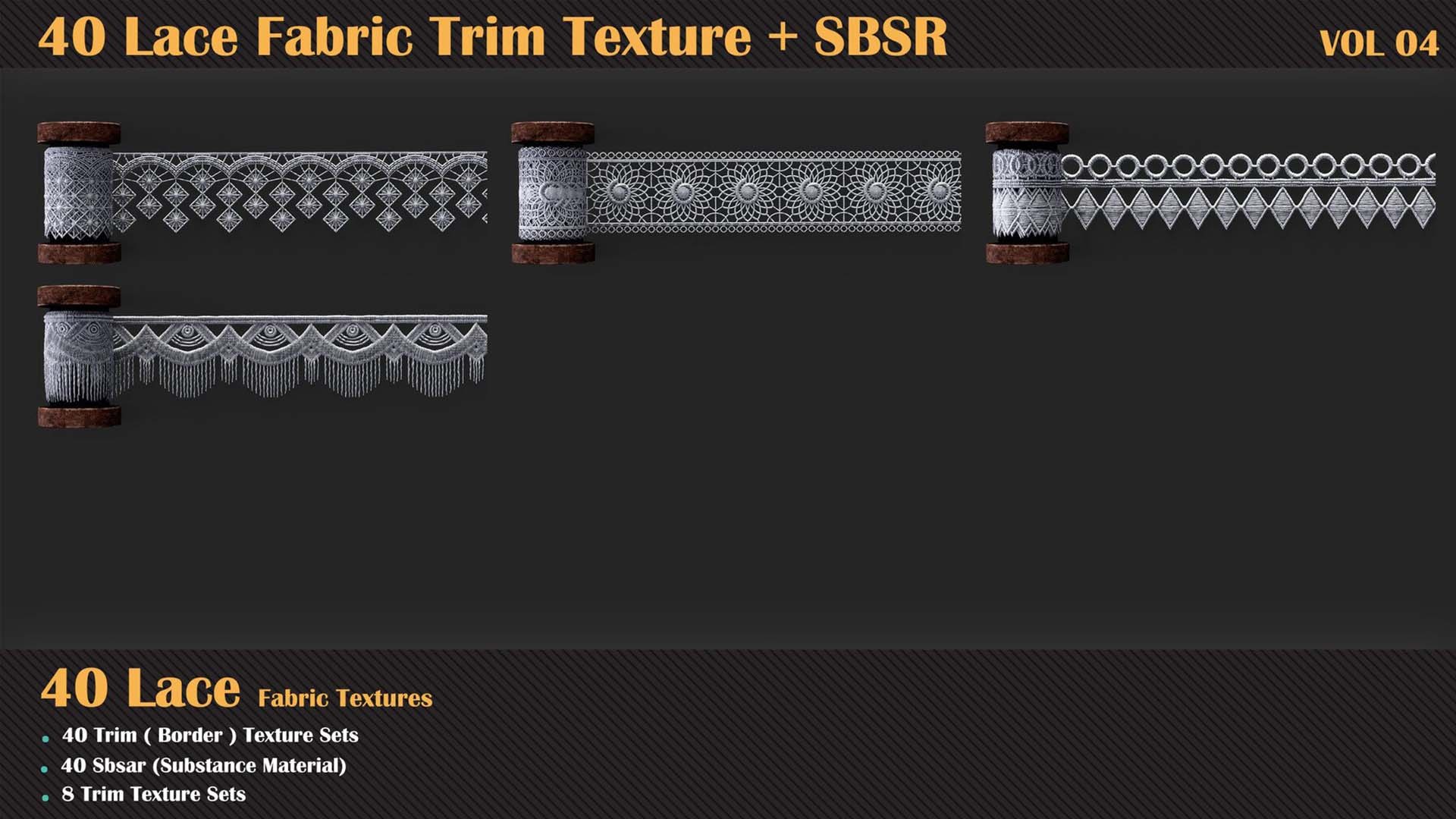 3D 40 Lace Fabric Trim Texture SBSR - VOL 04 Model - TurboSquid 2275911