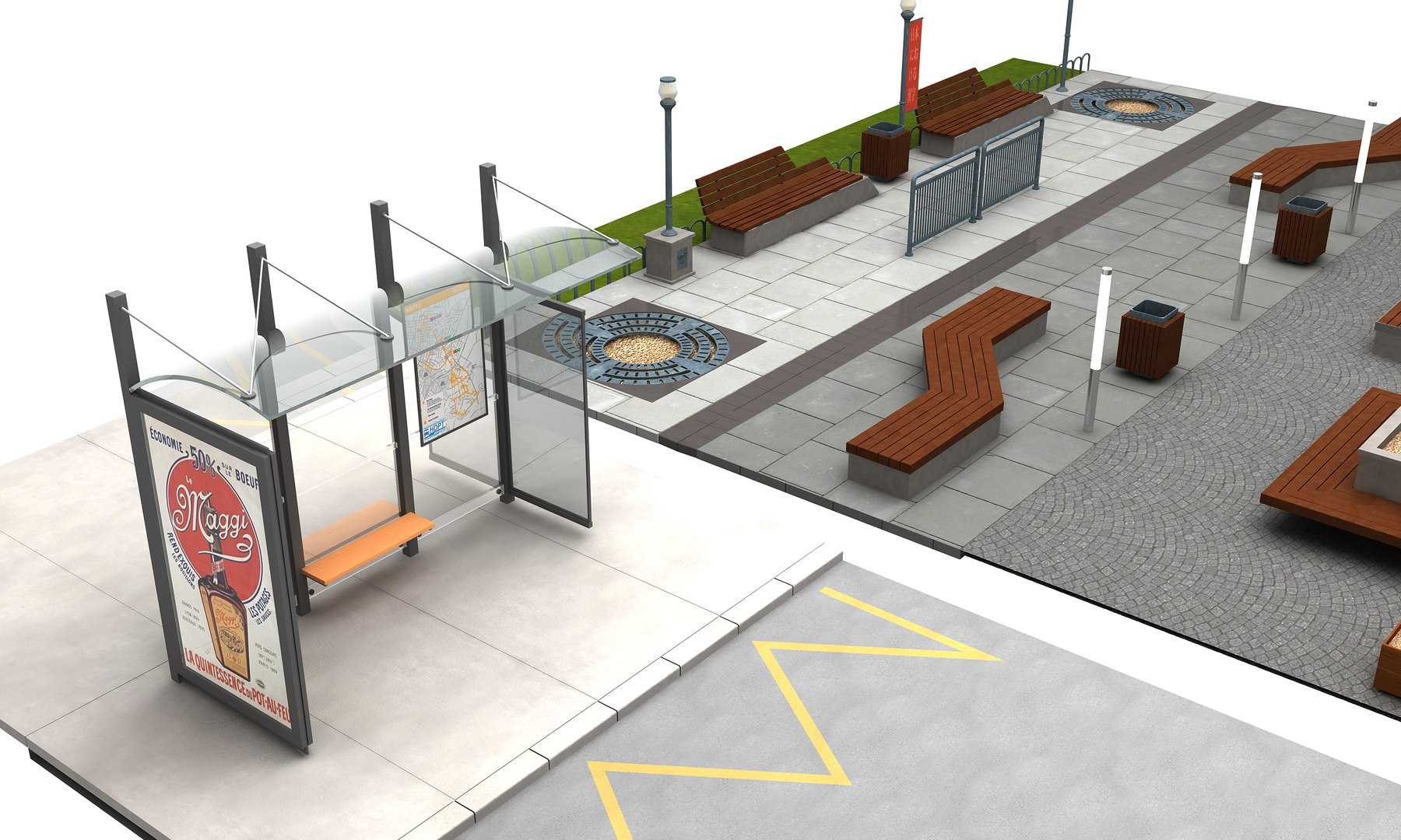 3D Urban Elements Street - TurboSquid 1436129