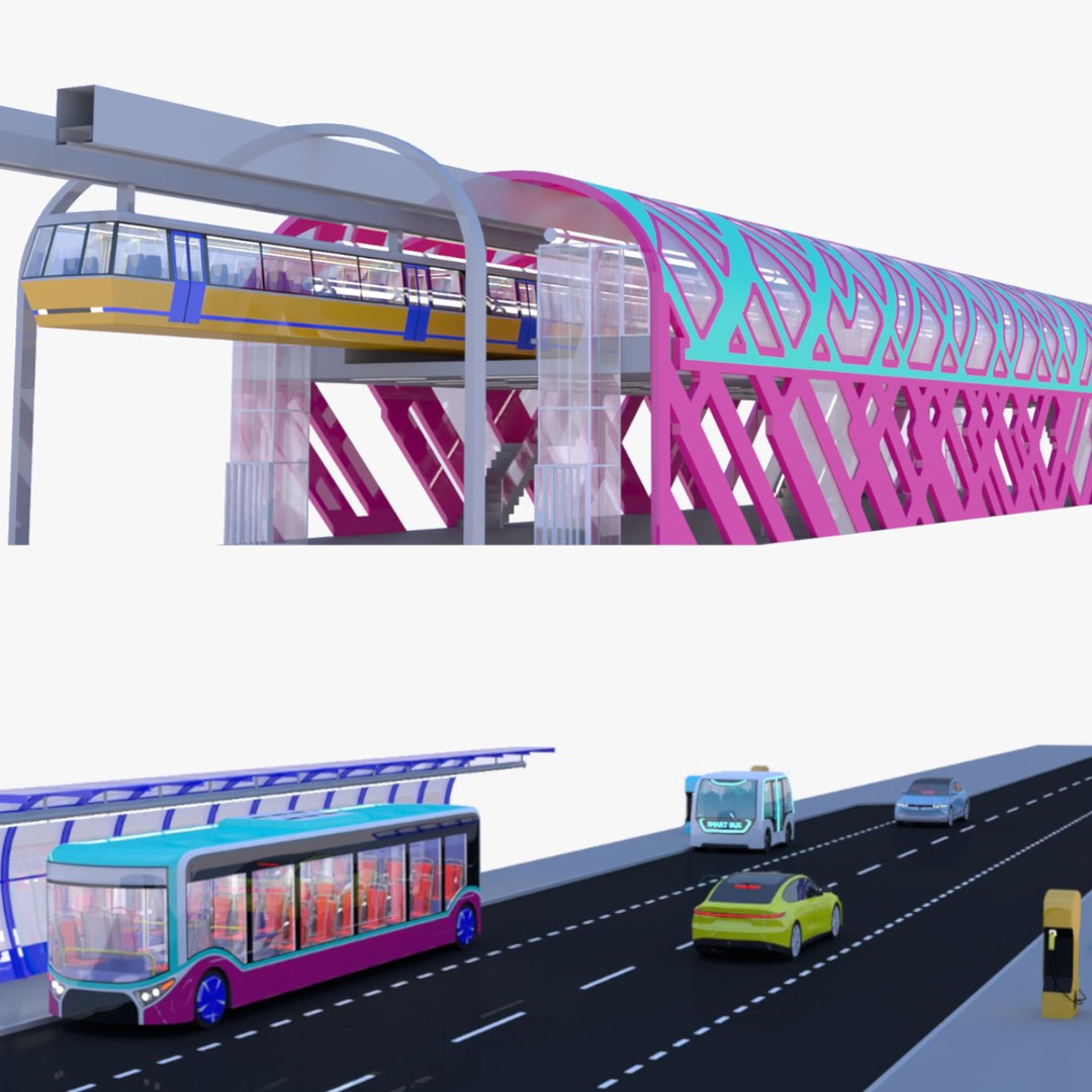 3D Model Elevated Train And Bus Station III - TurboSquid 2209541