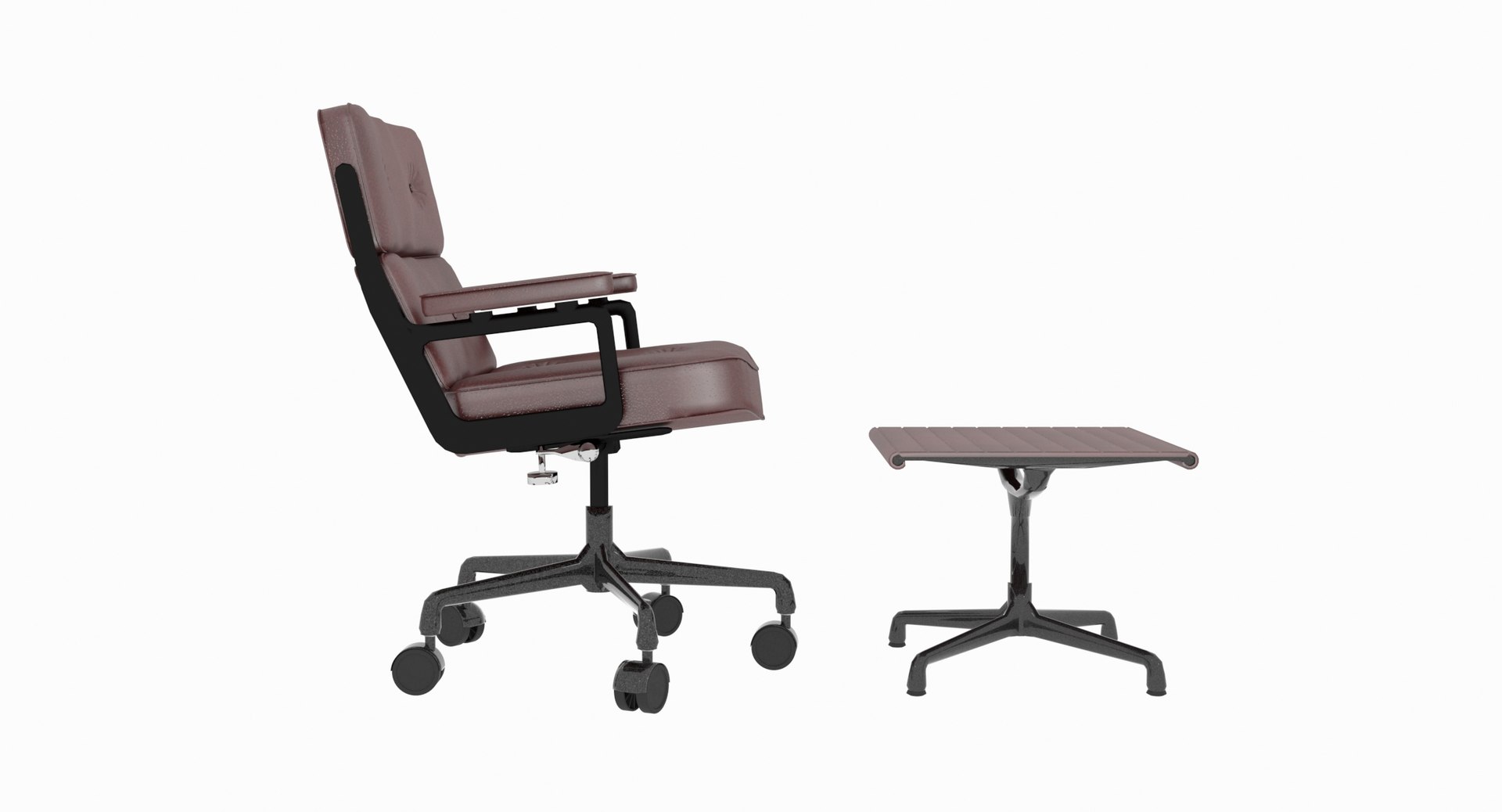 3D Eames Executive Chair Black Frame Dark Metal Red Leather And Ottoman ...