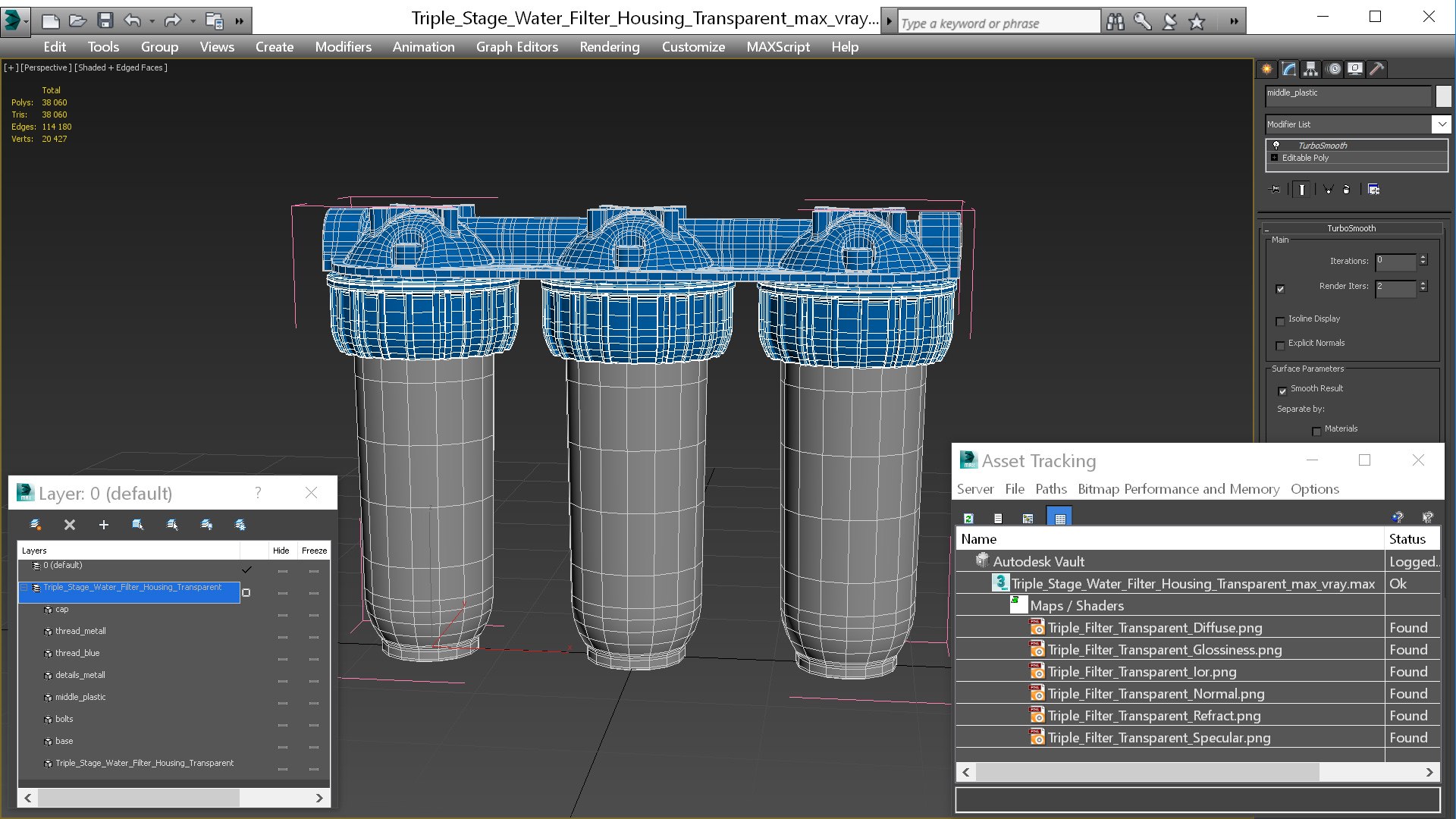 Triple Stage Water Filter Housing Transparent Model - TurboSquid 1735252
