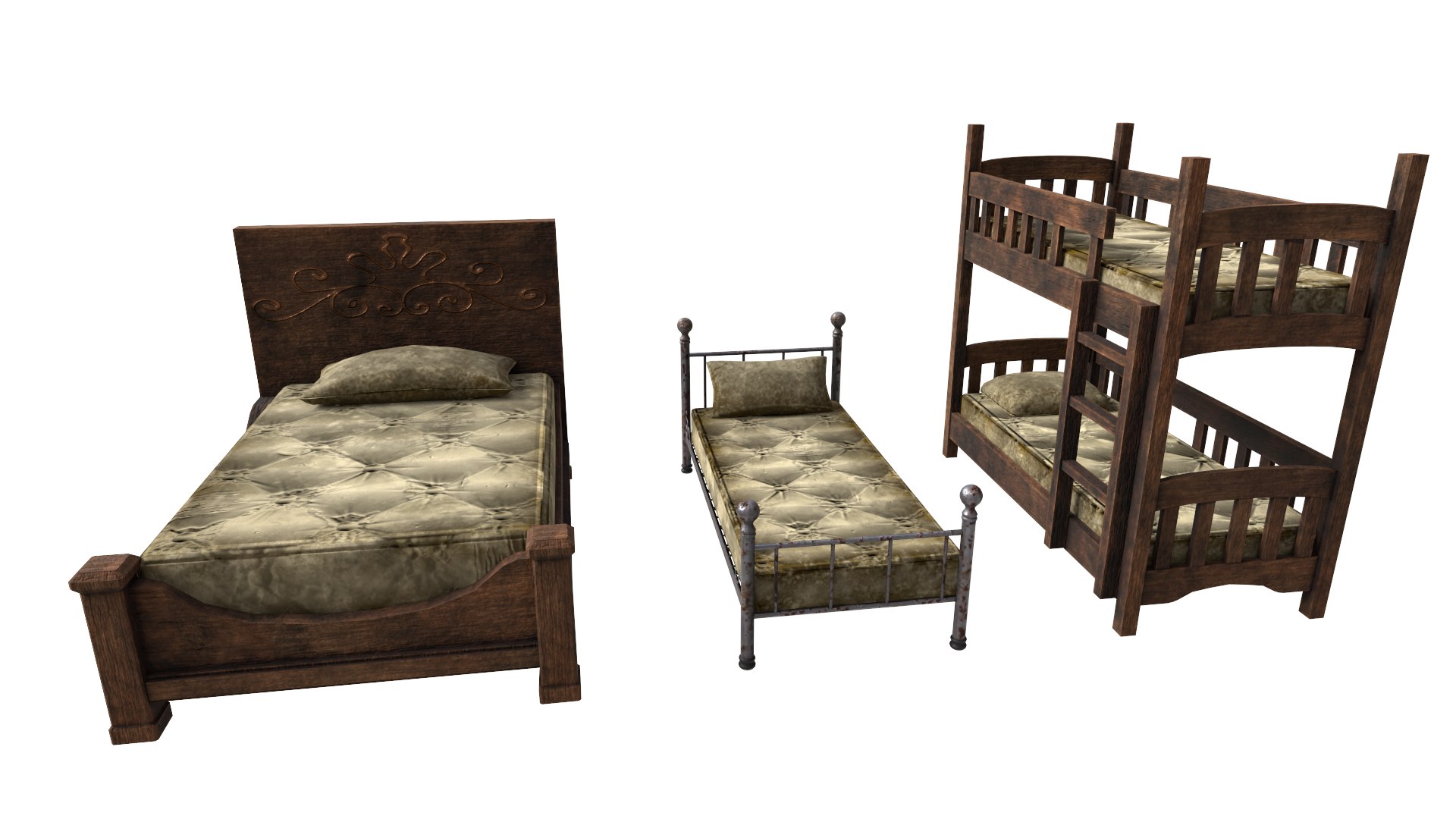 3D Set Of 5 Old Beds - TurboSquid 2058085