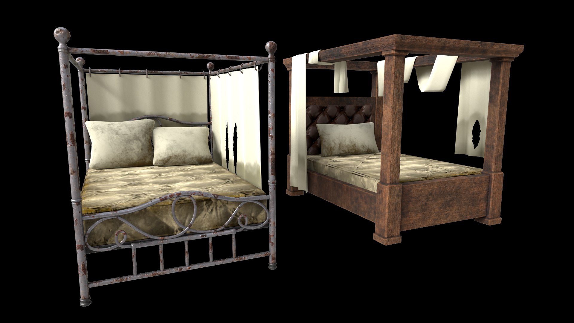 3D Set Of 5 Old Beds - TurboSquid 2058085