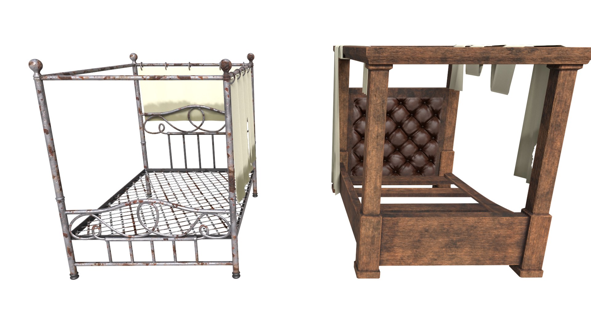 3D Set Of 5 Old Beds - TurboSquid 2058085