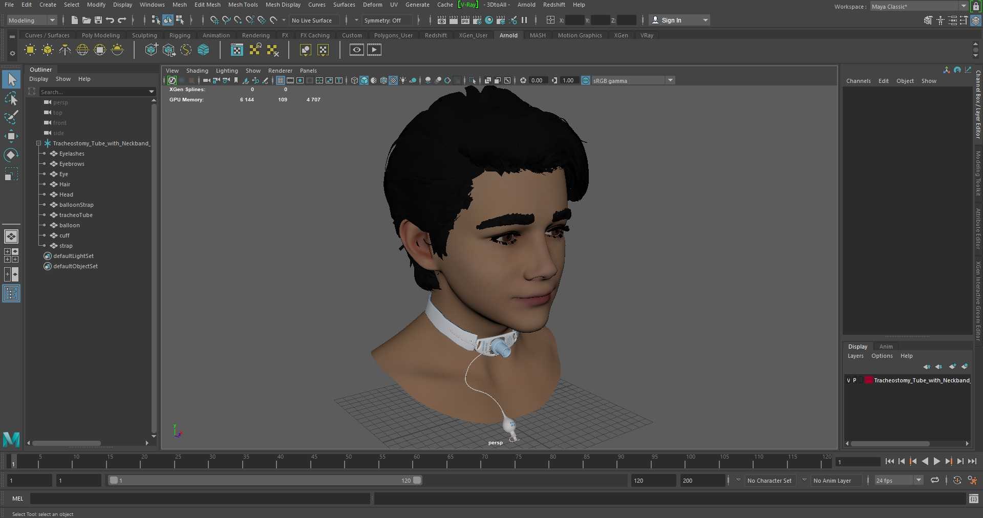 3D Tracheostomy Tube With Neckband Installed On Patient Model ...