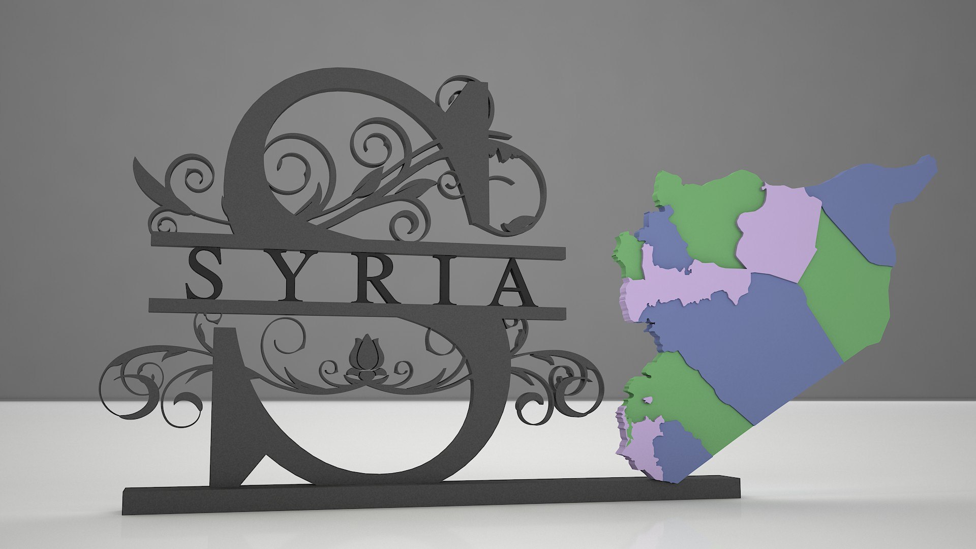Syria Map With Decorative Stand Country Map With Ornamental Design 3D ...