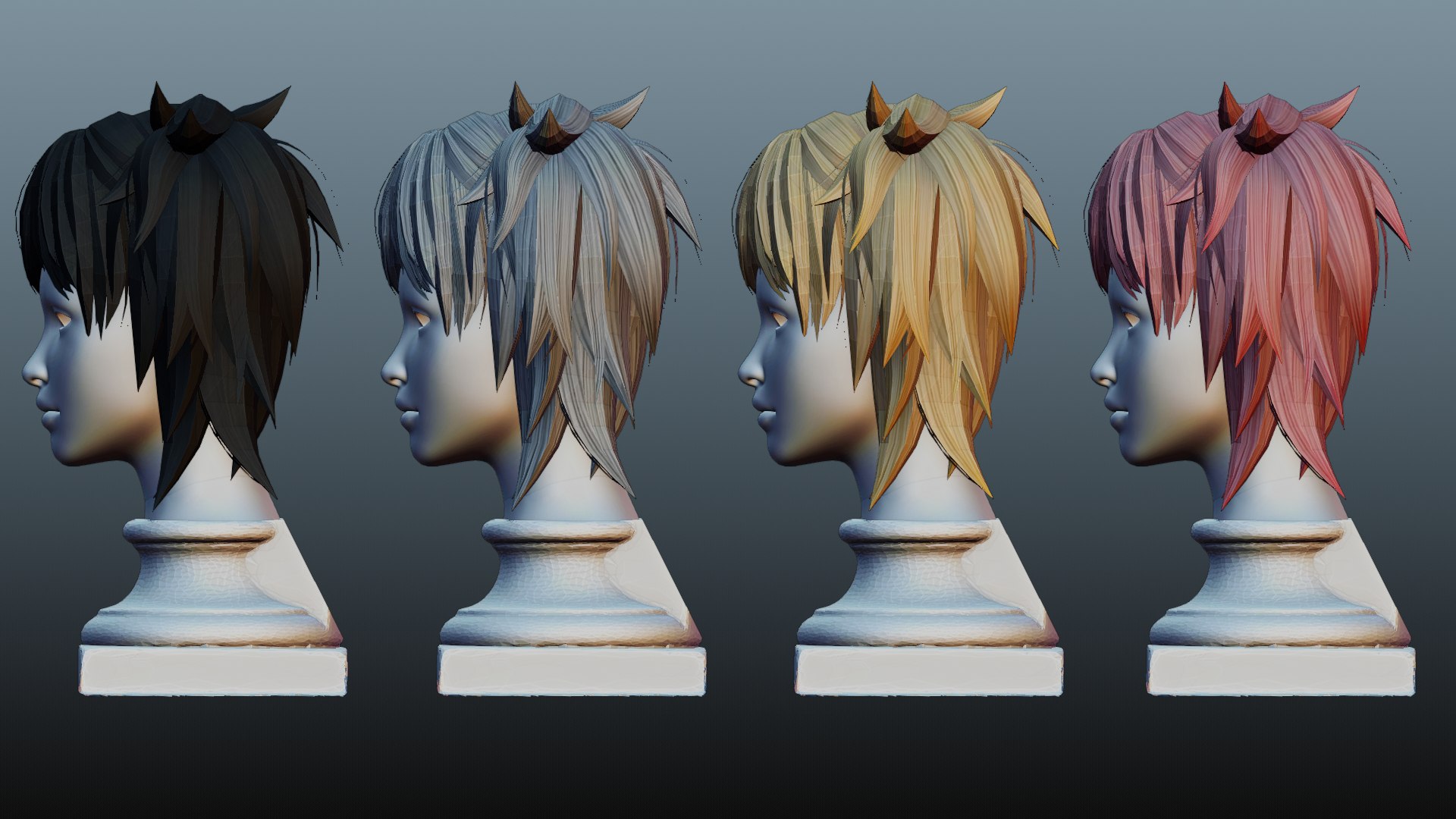 Female Hair Low Poly 4 Colors Model - TurboSquid 2132537