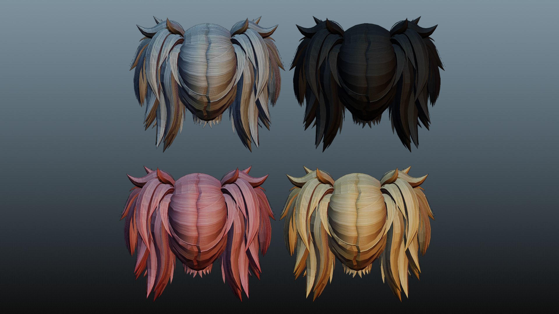 Female Hair Low Poly 4 Colors Model - TurboSquid 2132537