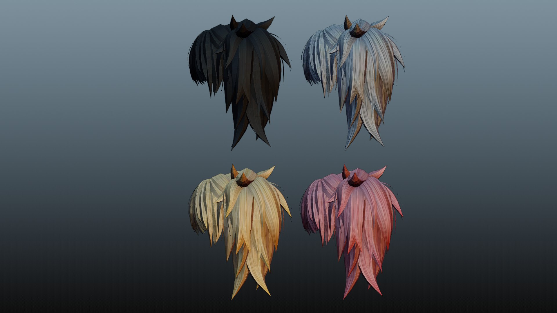 Female Hair Low Poly 4 Colors Model - TurboSquid 2132537
