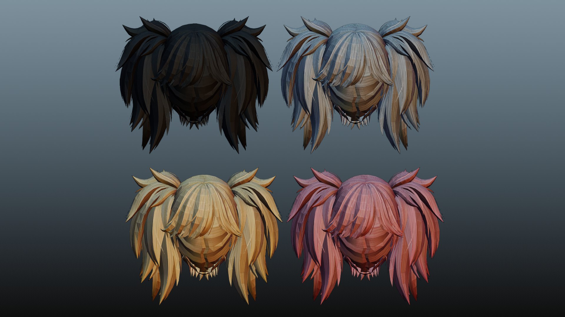 Female Hair Low Poly 4 Colors Model - TurboSquid 2132537