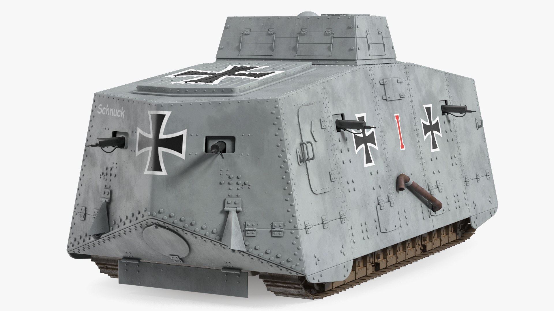 3D Model A7V German Tank WWI Gray Rigged - TurboSquid 2167642