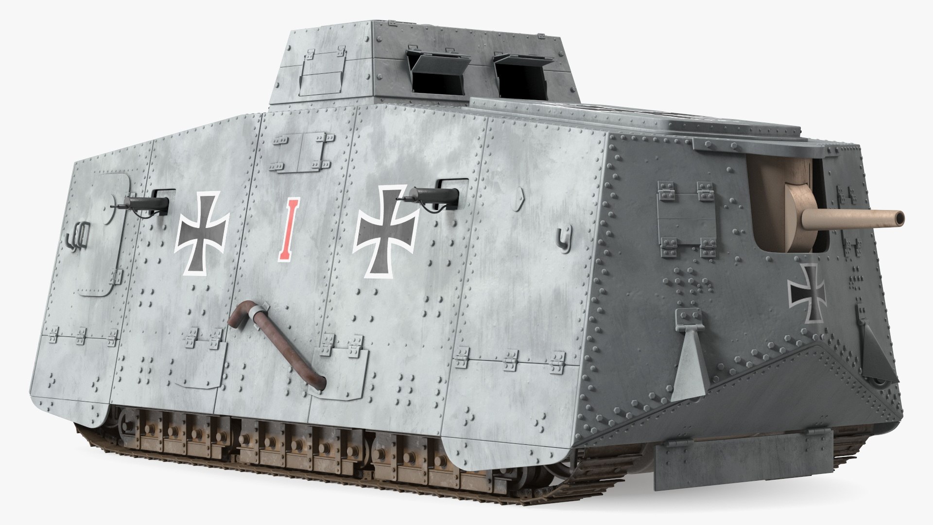 3D Model A7V German Tank WWI Gray Rigged - TurboSquid 2167642