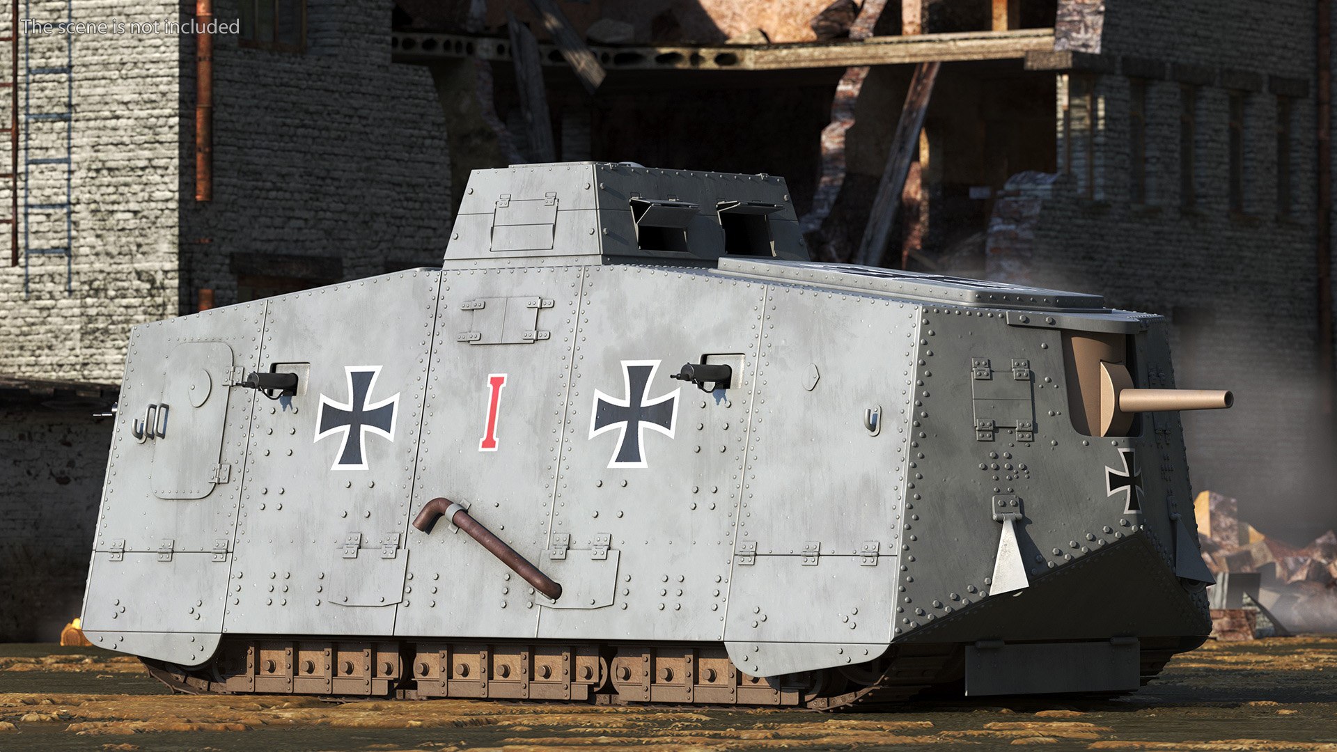 3D Model A7V German Tank WWI Gray Rigged - TurboSquid 2167642