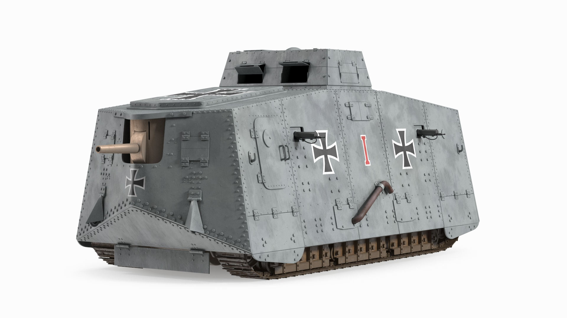 3D Model A7V German Tank WWI Gray Rigged - TurboSquid 2167642