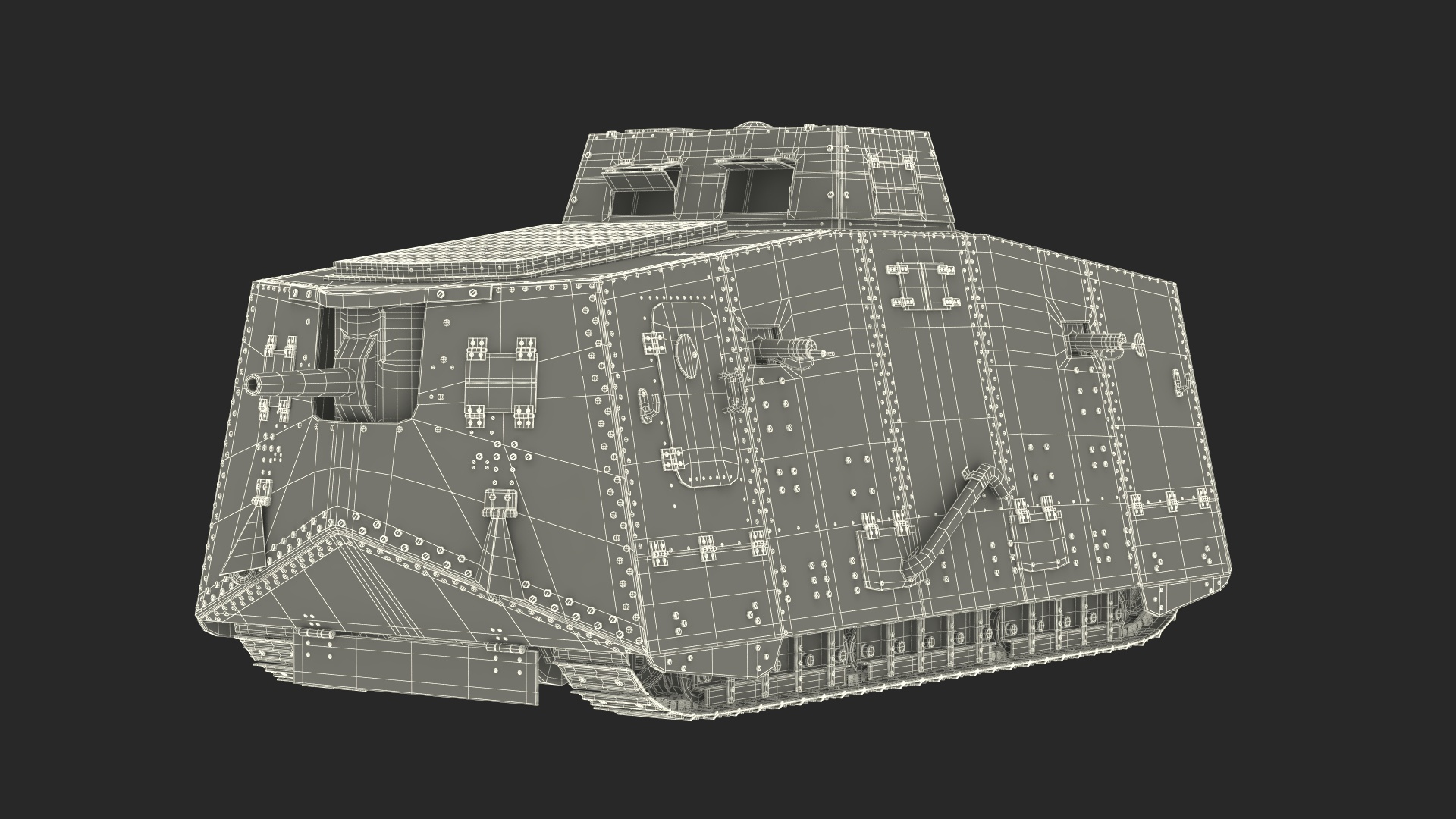 3D Model A7V German Tank WWI Gray Rigged - TurboSquid 2167642