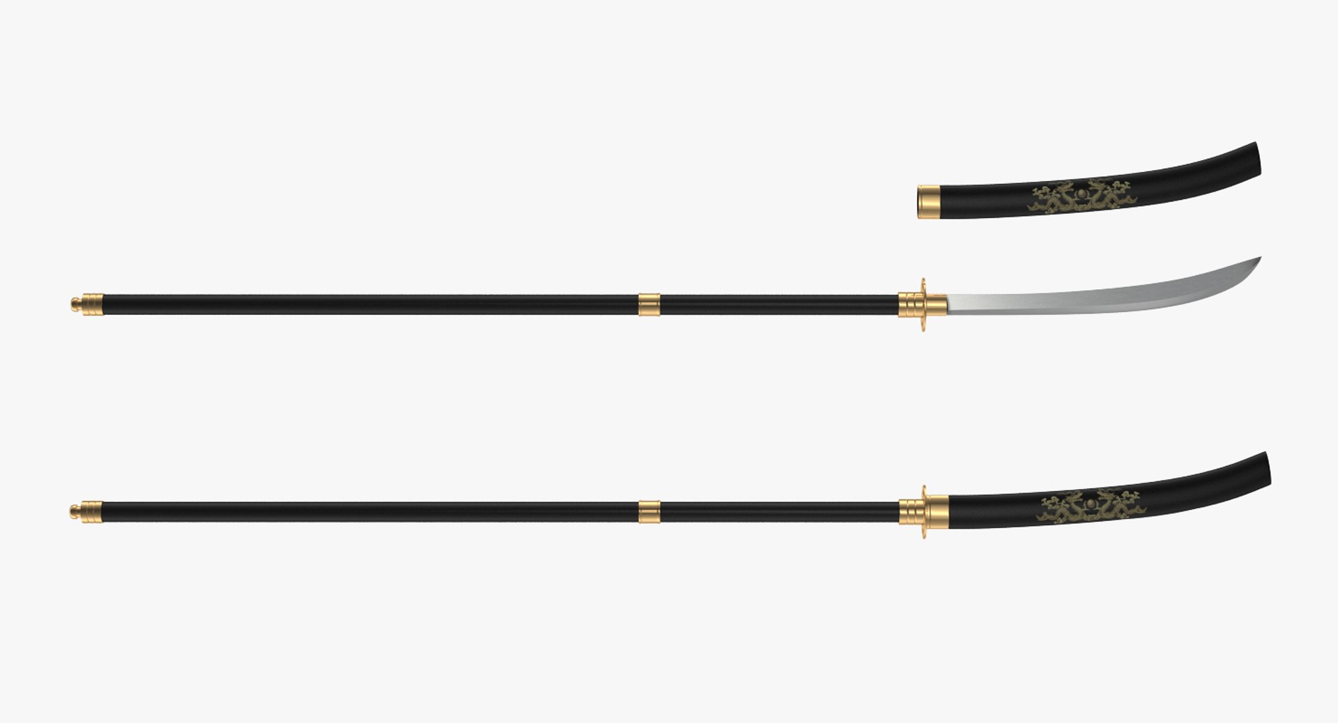 Naginata Japanese Pole Weapon Obj