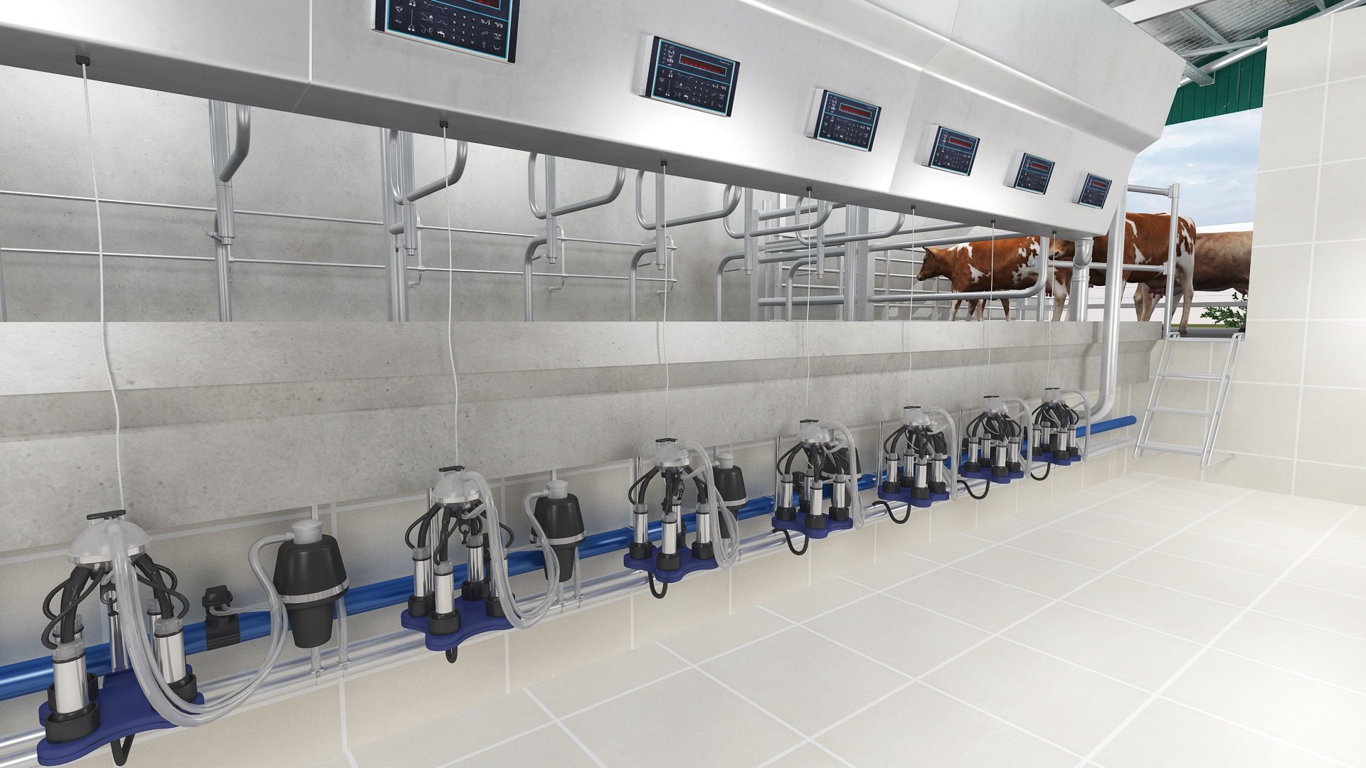 3D model Realistic Parallel Milking Parlor - TurboSquid 2109782