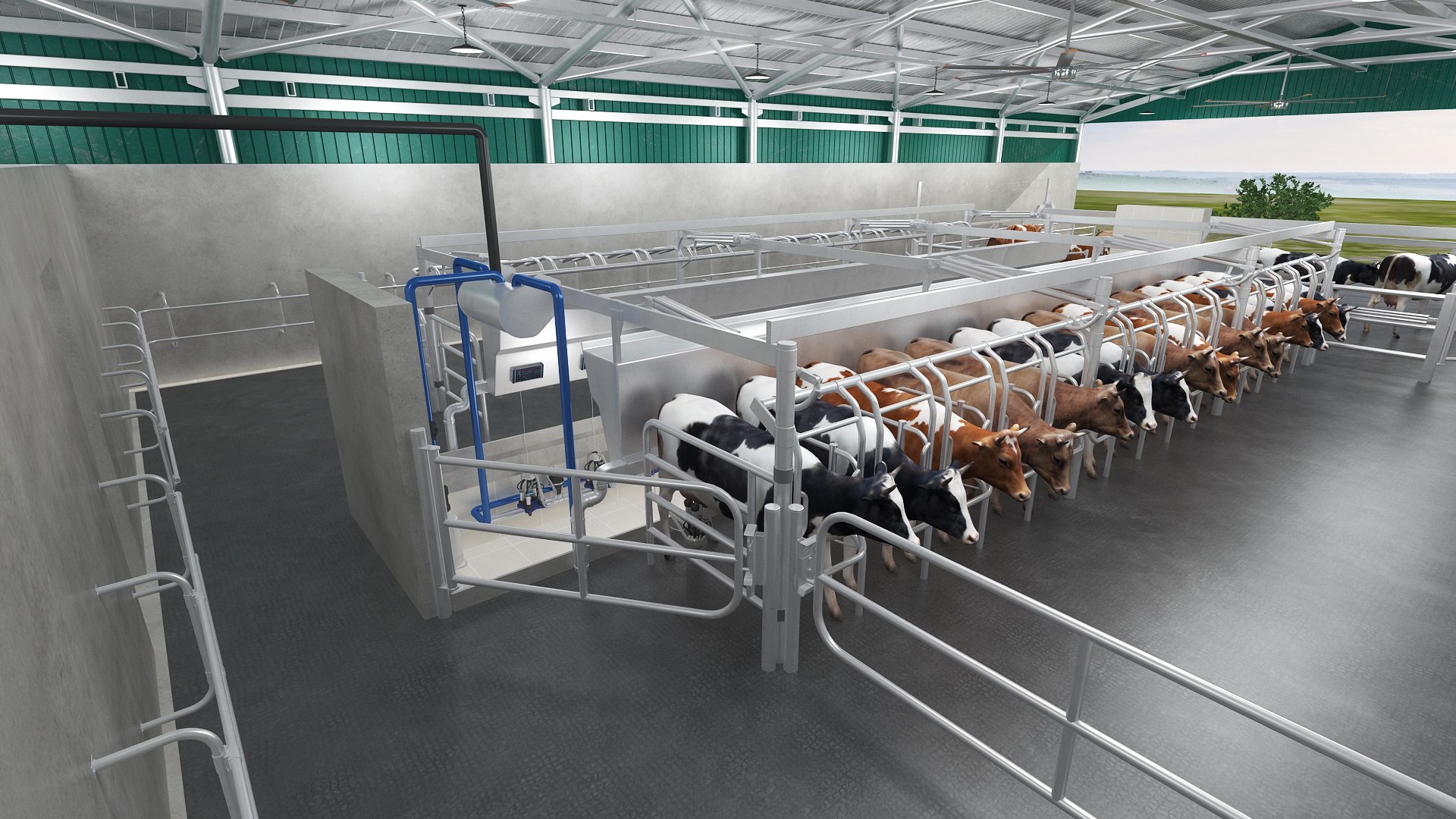 3D model Realistic Parallel Milking Parlor - TurboSquid 2109782