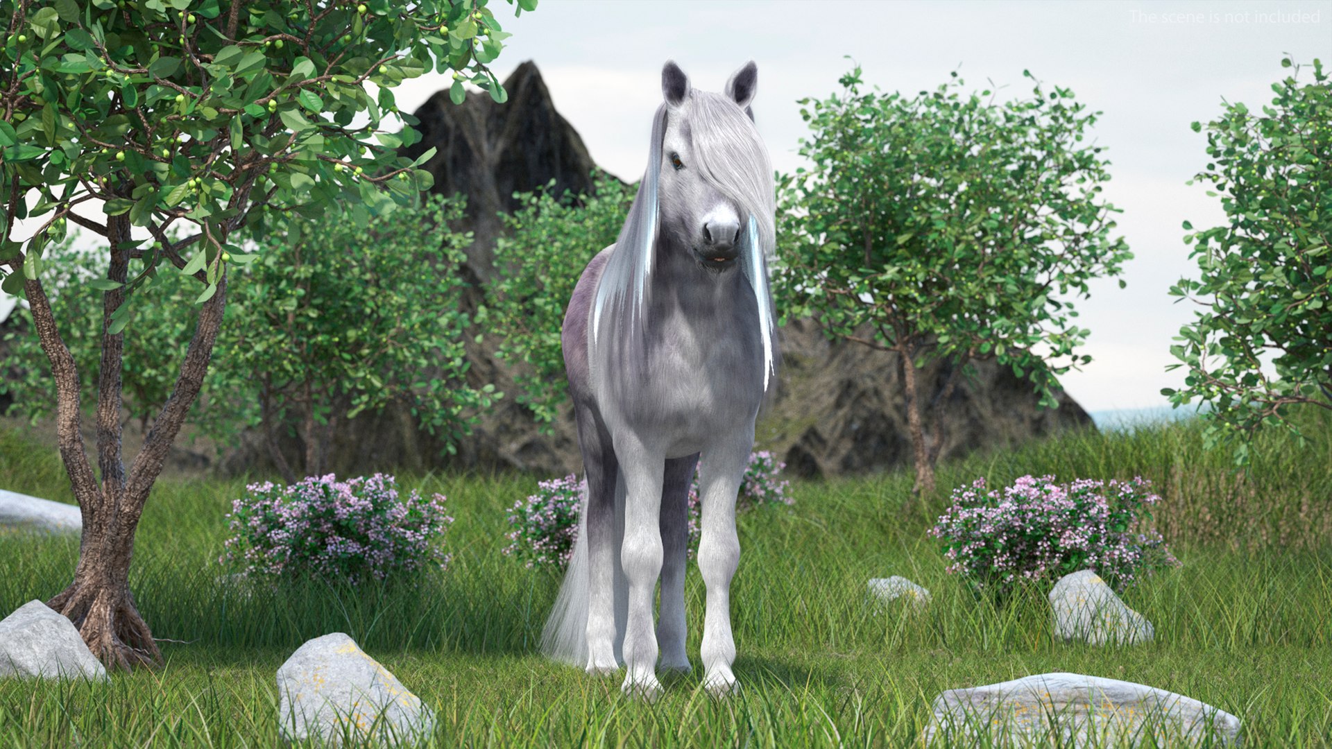 White Pony With Long Mane Fur 3D Model - TurboSquid 2234467