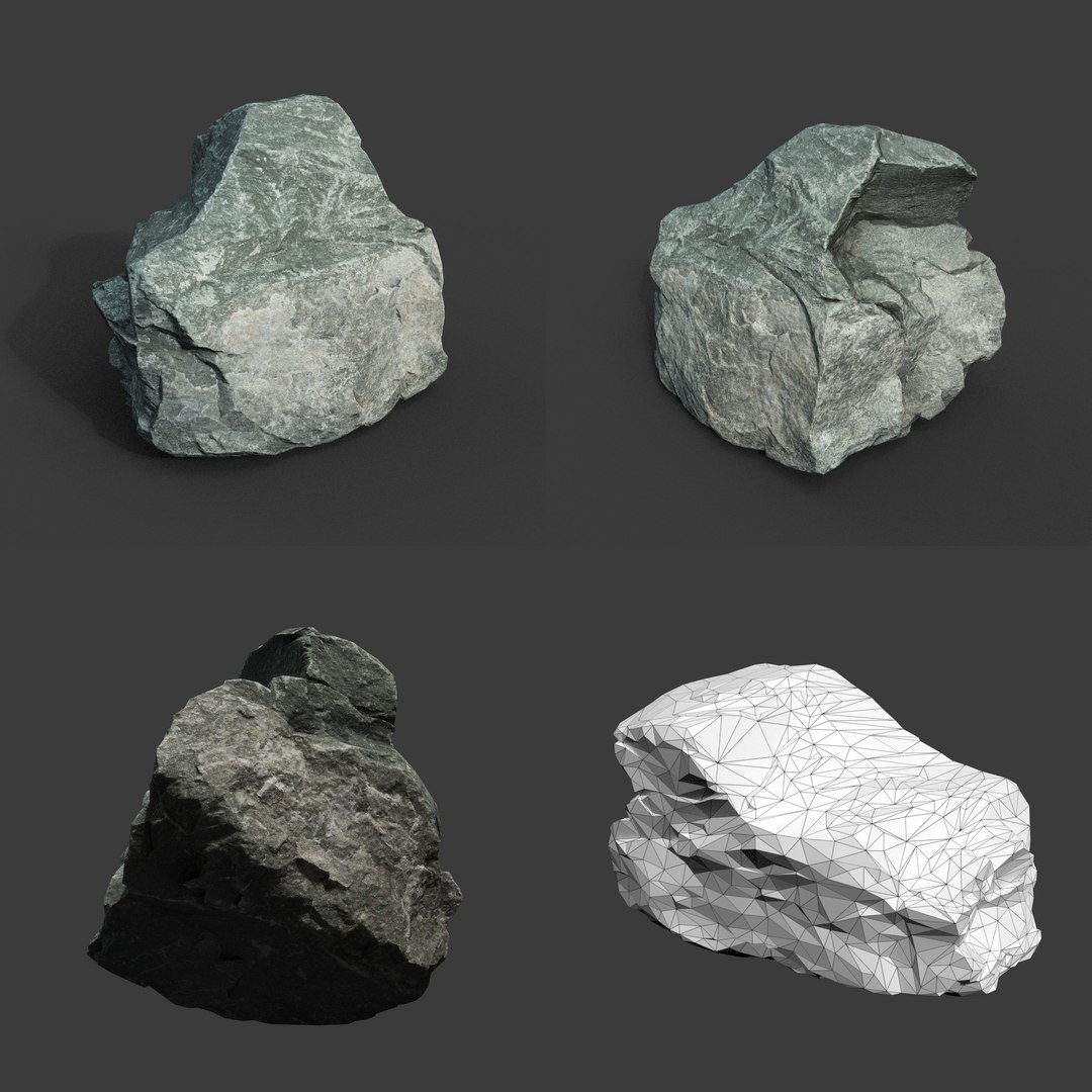3D 8 Low Poly PBR Sharp Rock Photogrammetry - Ultra HD 16K Textures ...