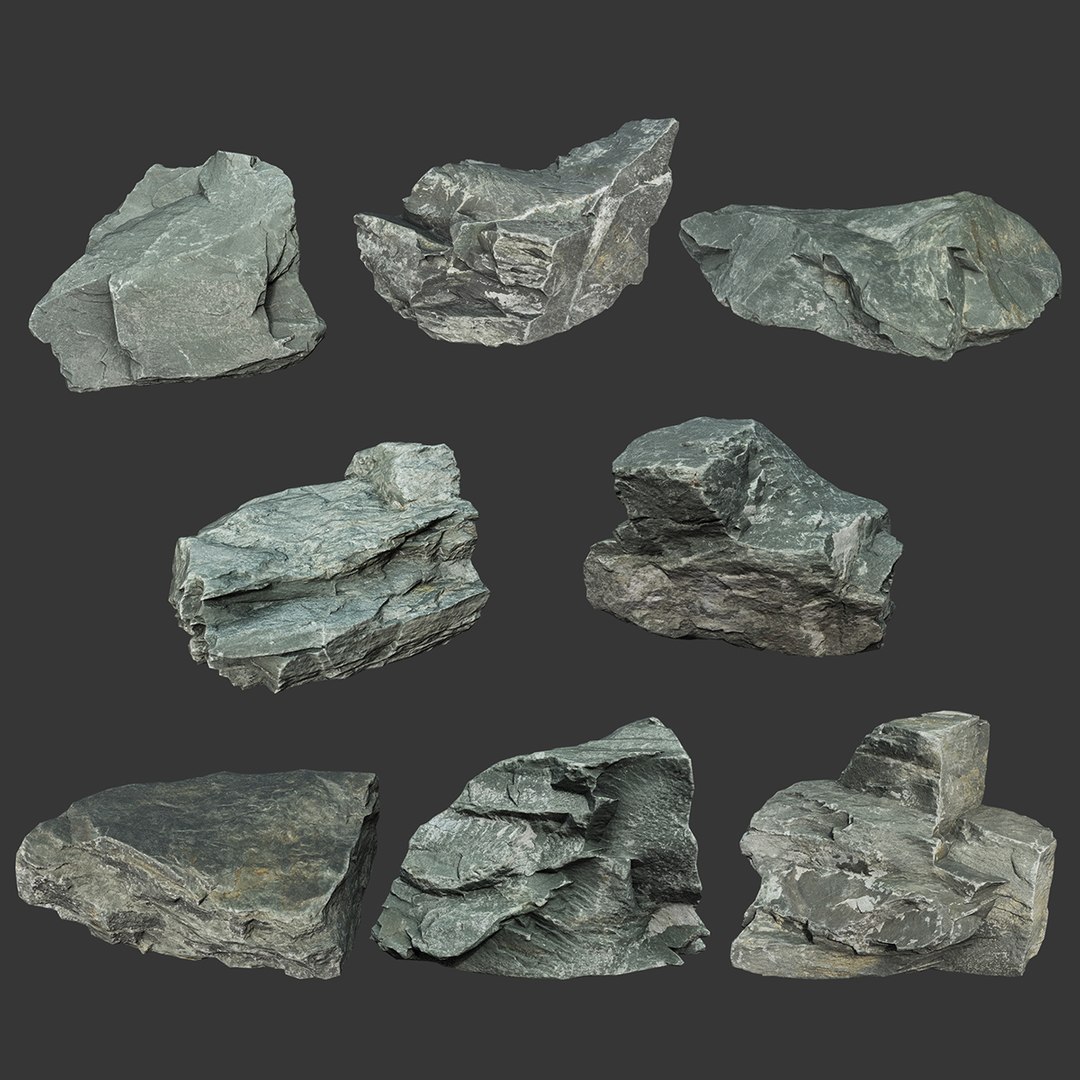 3D 8 Low Poly PBR Sharp Rock Photogrammetry - Ultra HD 16K Textures ...