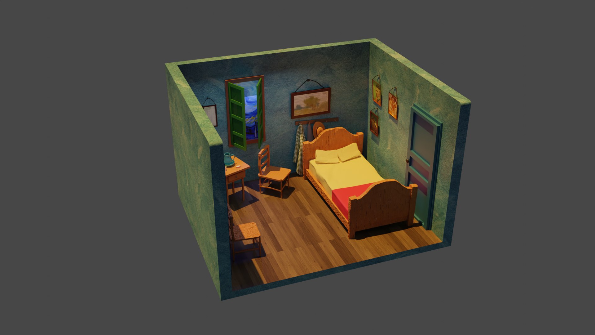 Vincent Van Gogh Art Like Room Low Poly Blender Low-poly 3D Model 3D ...