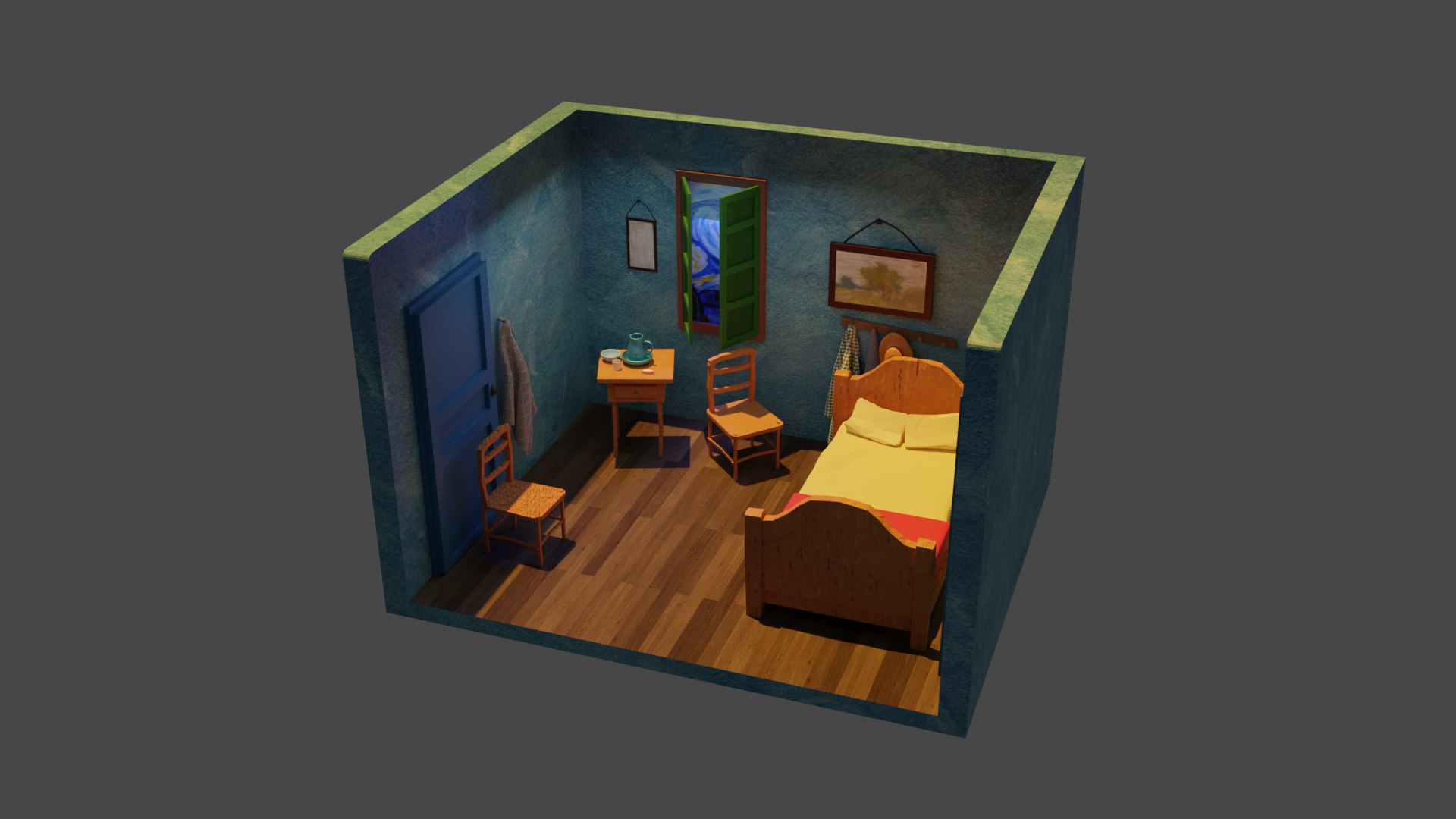 Vincent Van Gogh Art Like Room Low Poly Blender Low-poly 3D Model 3D ...