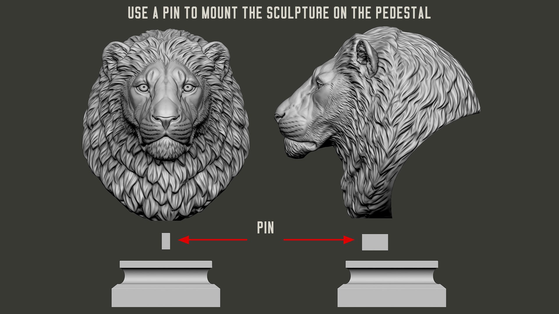 Lion Head Statue Animal Sculpture STL Model - TurboSquid 2216878