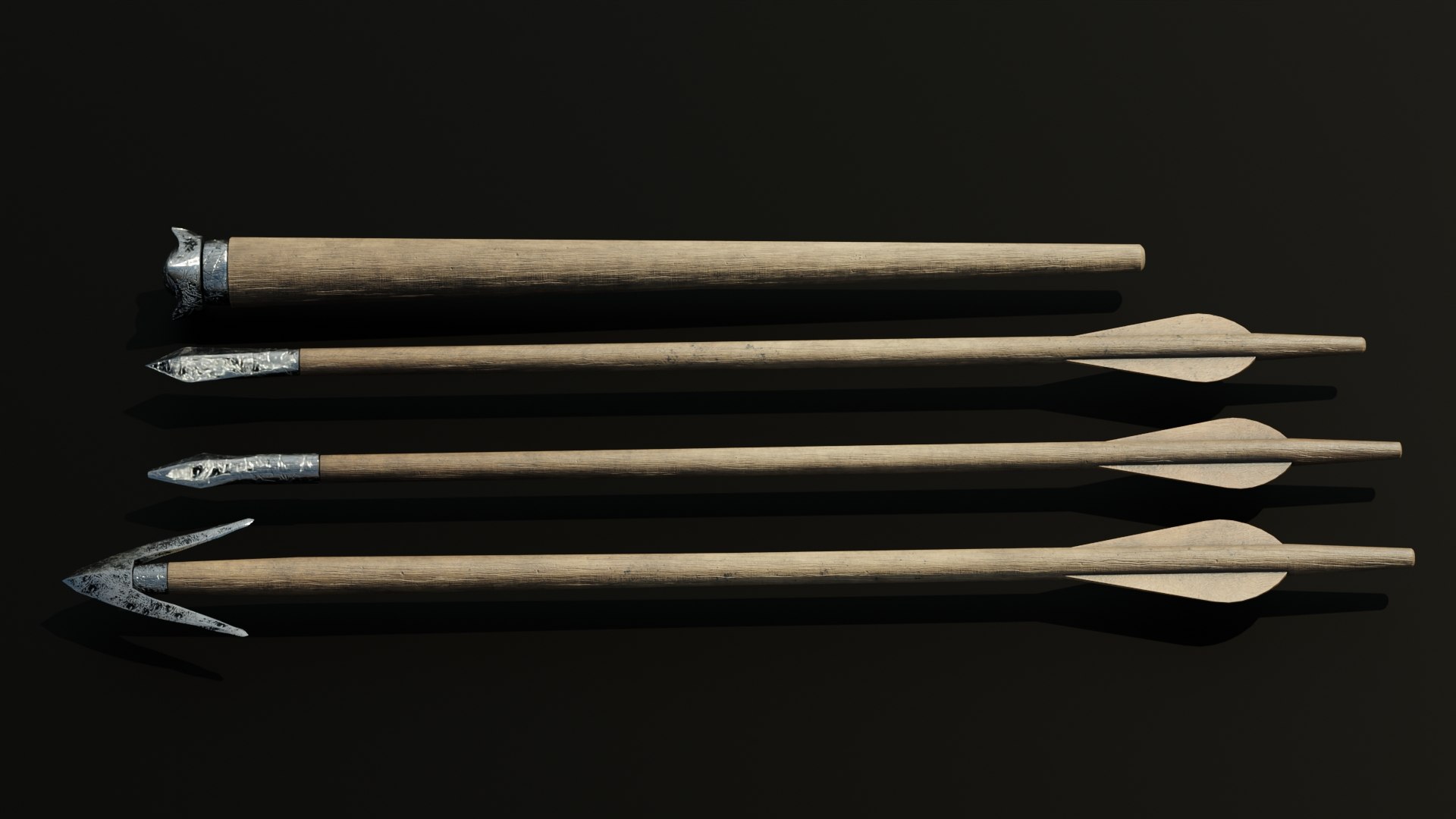 Four Medieval Arrows For A Crossbow Model - TurboSquid 2112678
